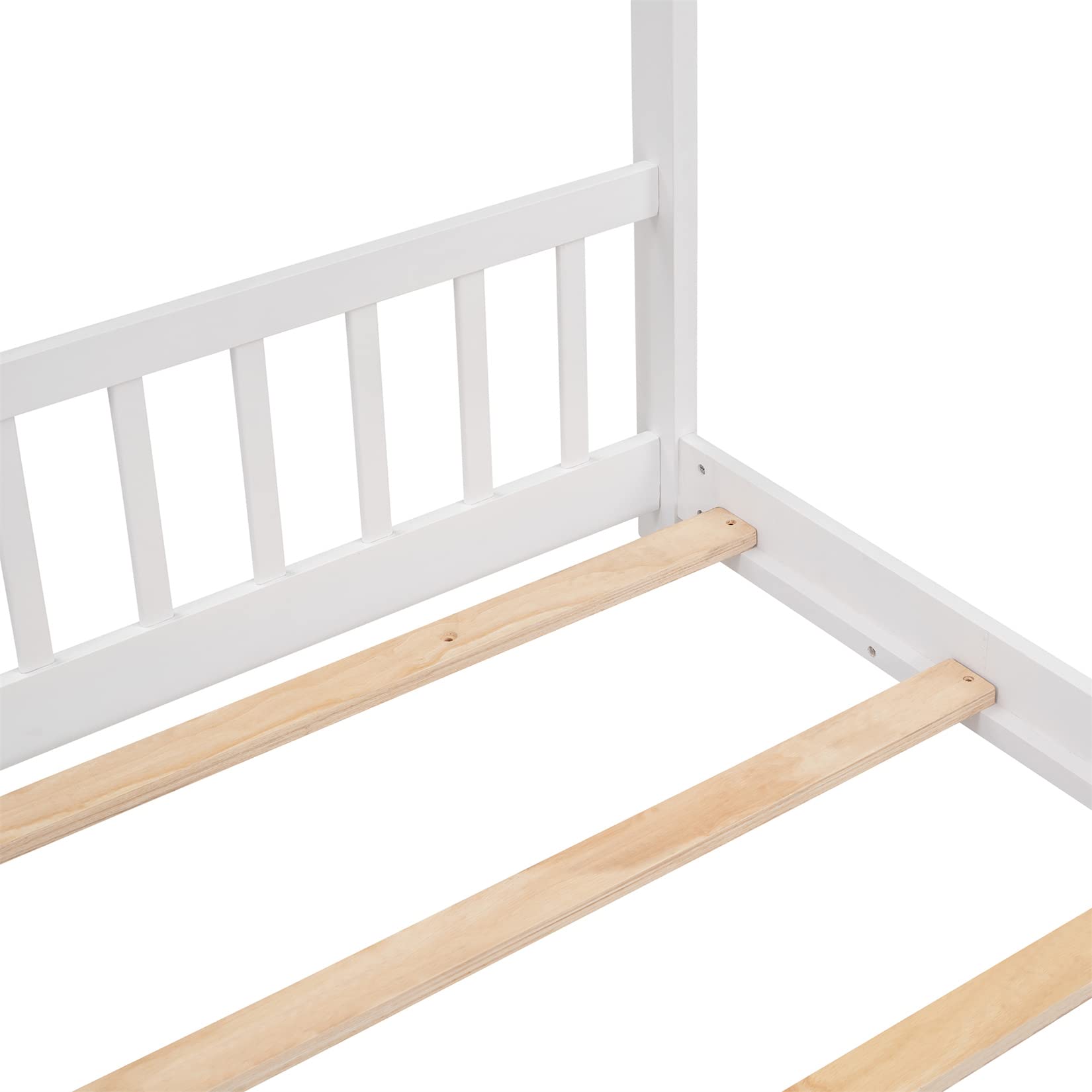 Full House Beds White Montessori Bed Wood Frame Kids Platform Bed with Headboard & Footboard for Children Boys Girls Teens