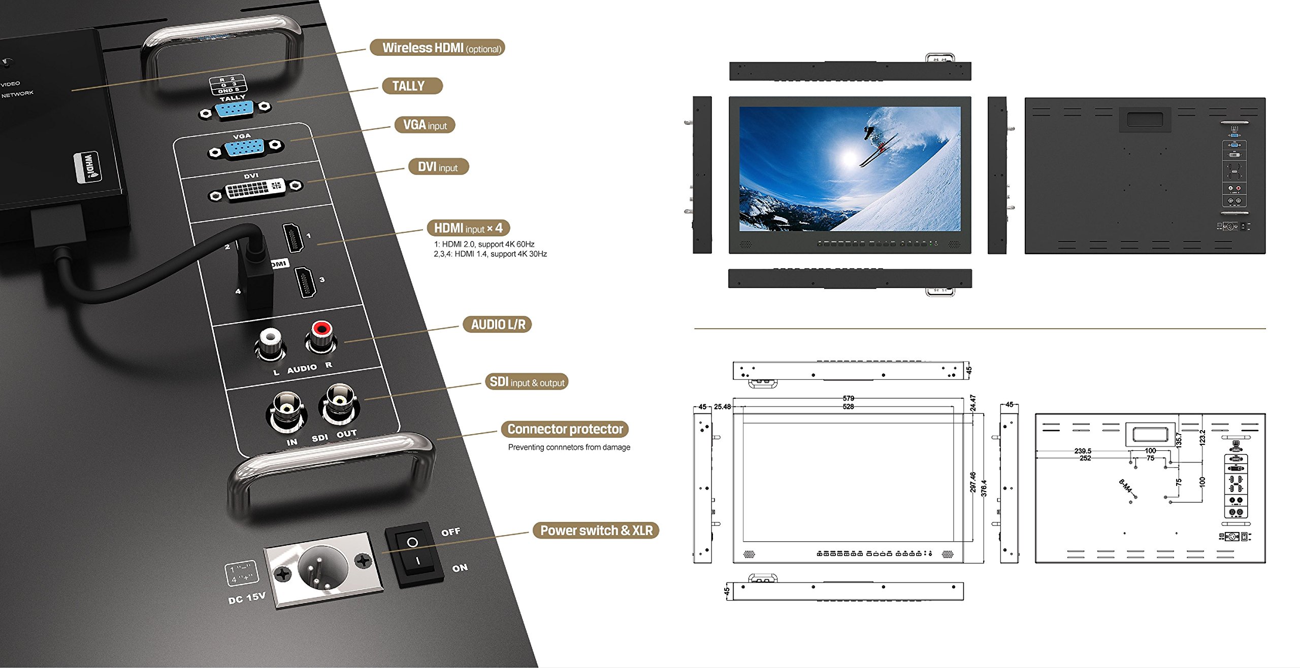 LILLIPUT BM230-4K 23.8" 4K 3840×2160 Ultra-HD resolution, 1000:1 Contrast Ratio, 25ms Response Time with Carry-on Metal case 3G-SDI, HDMI, VGA, AV input by VIVITEQ