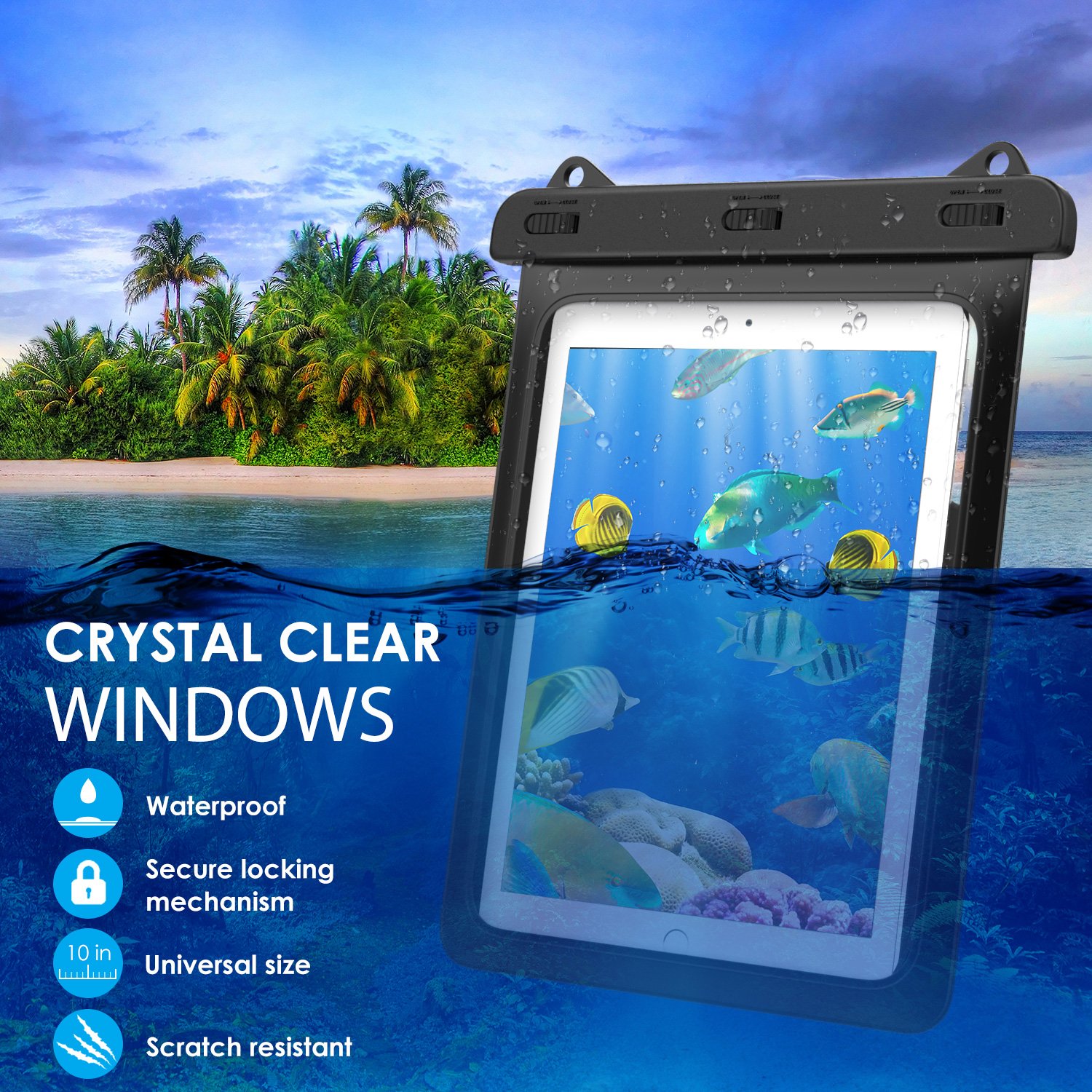 MoKo Waterproof Tablet Case, Tablet Pouch Dry Bag for iPad Mini 6, iPad 9, iPad 9.7 6/5/4/3/2, iPad Pro 9.7, iPad Air 5 10.9/3/2, Samsung Tab S4/ S3/ S2/Tab A 9.7, Galaxy Note 8, Tab E 9.6