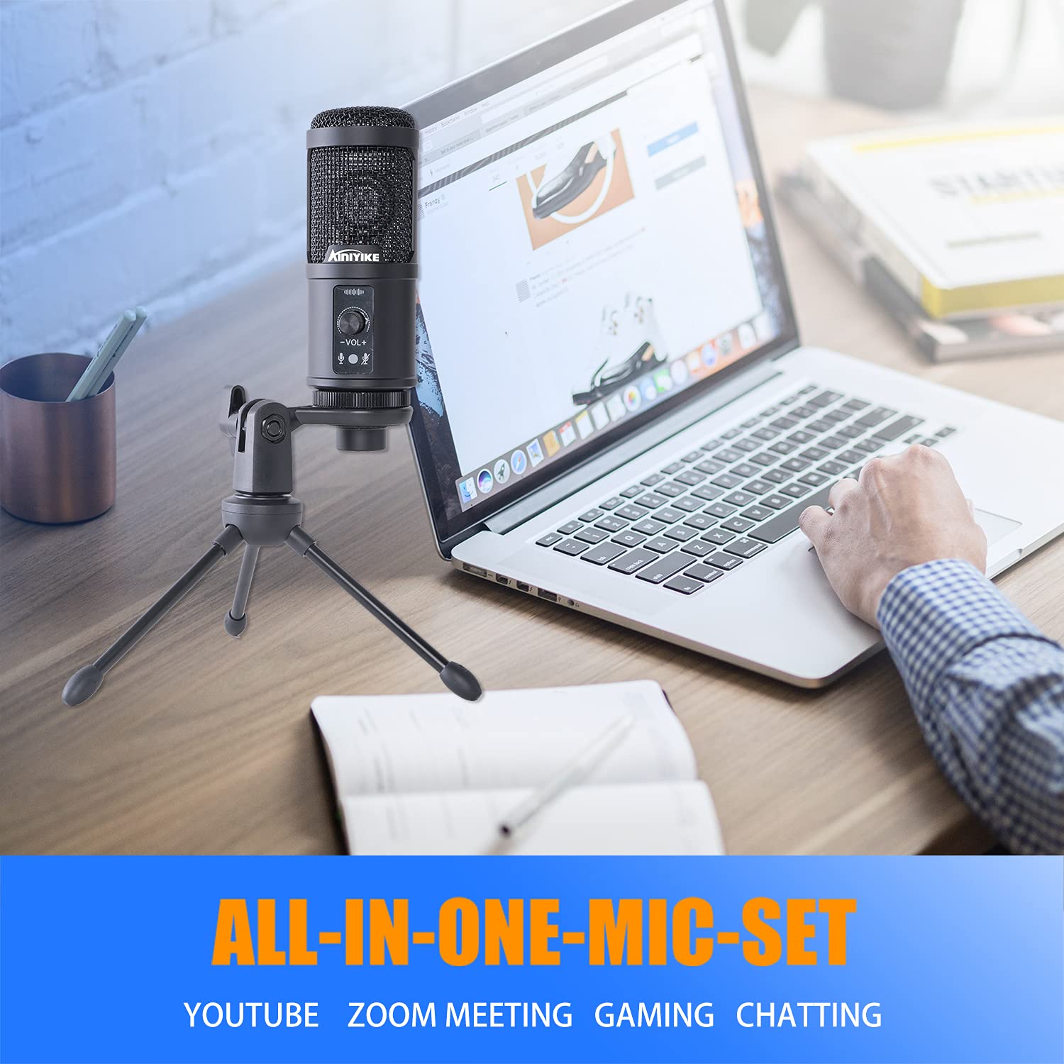AInIYIKE,USB Microphone,192Khz/24Bit Podcast PC Computer Condenser Mic for Recording, Gaming, Streaming, Voice Over, YouTube, Twitch, Skype, C