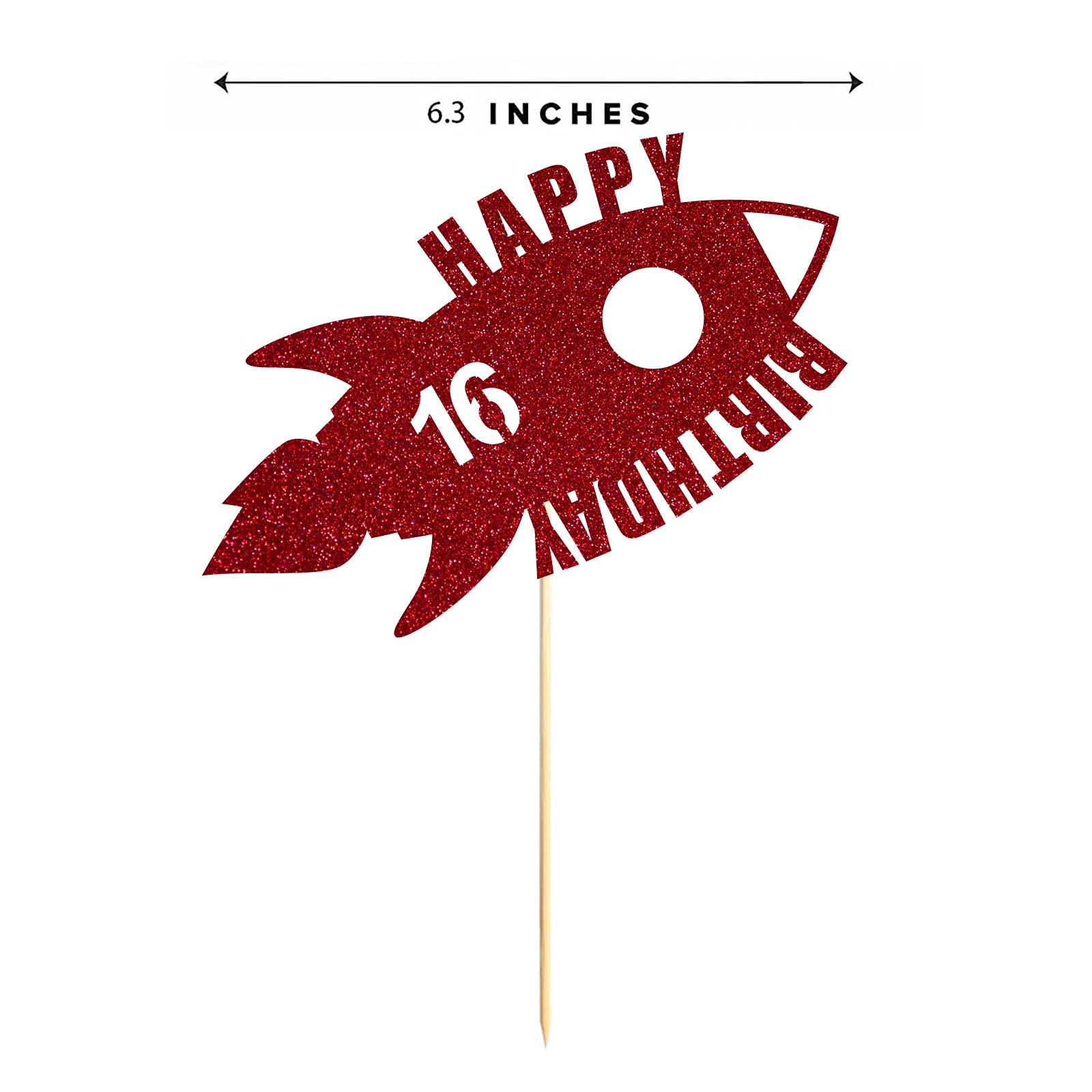Red Rocket 16th Birthday Cake Topper, Glitter Boy Girl Space 16 Years Birthday Party Decoration