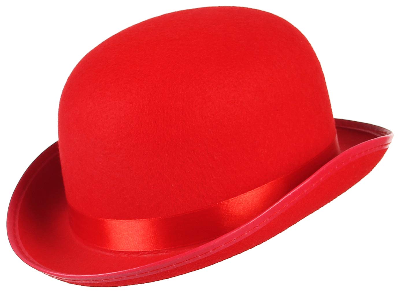 GEMVIE Classic Black Felt Derby Hat Lightweight Bowler Hat Novelty Costume Hat for Party Dress Ups Red