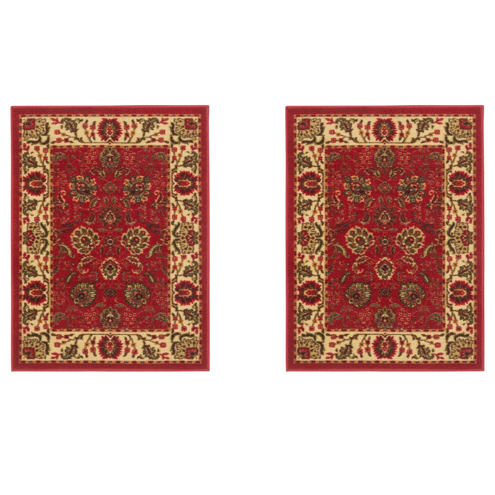 Machine Washable Ottohome Collection Non-Slip Rubberback Oriental Design 2x3 Pack of 2 Indoor Area Rug for Entryway, Bedroom, Kitchen, Bathroom, 2'3" x 3' - Pack of 2, Red