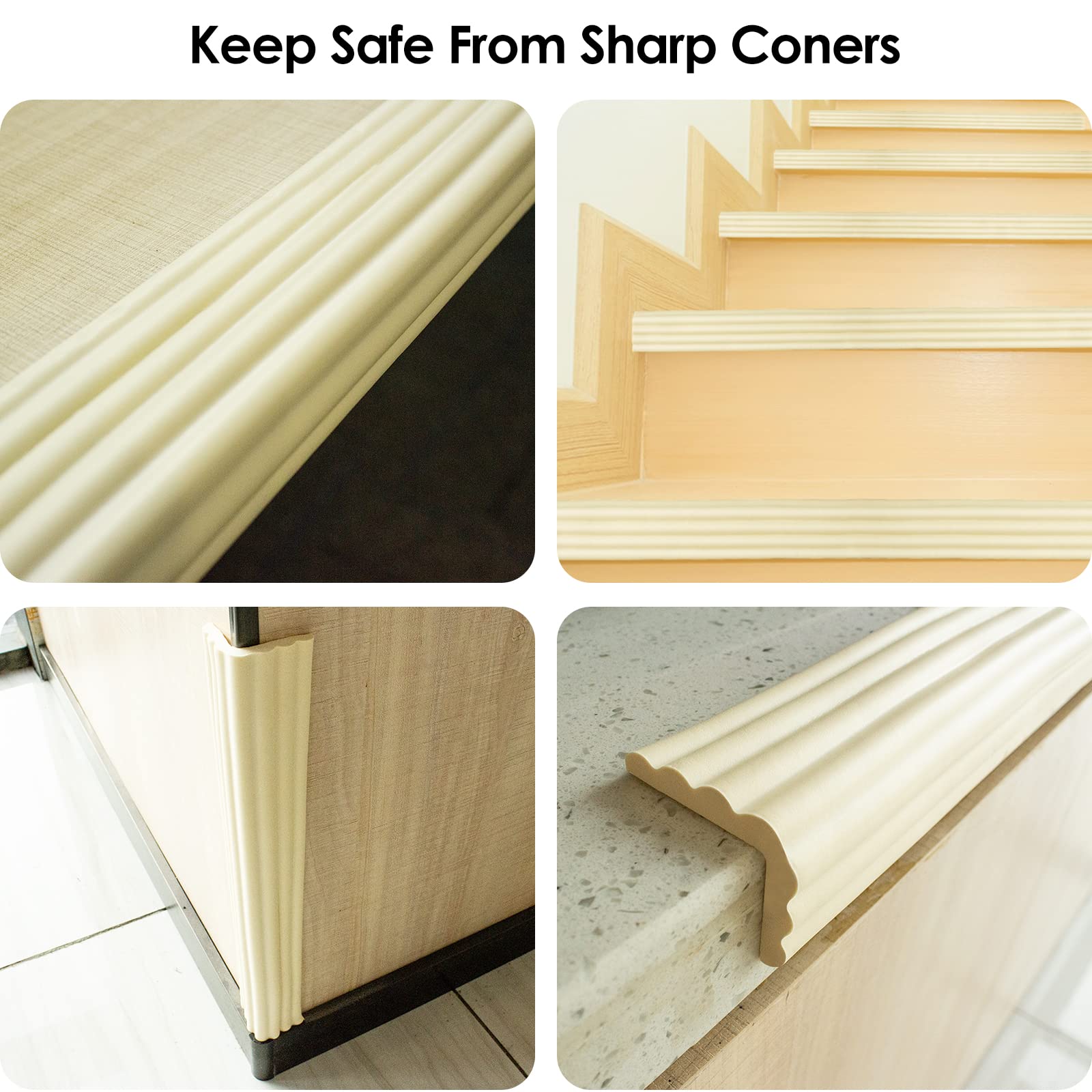 Baby Proofing 16.4ft Edge Corner Protector with 3M Strong Adhesive Double Sided Tape, Extra-Wide Soft Safety Guards Proof Foam Padding Furniture Bumper or Table, Fireplace, Sharp Edge, Cream