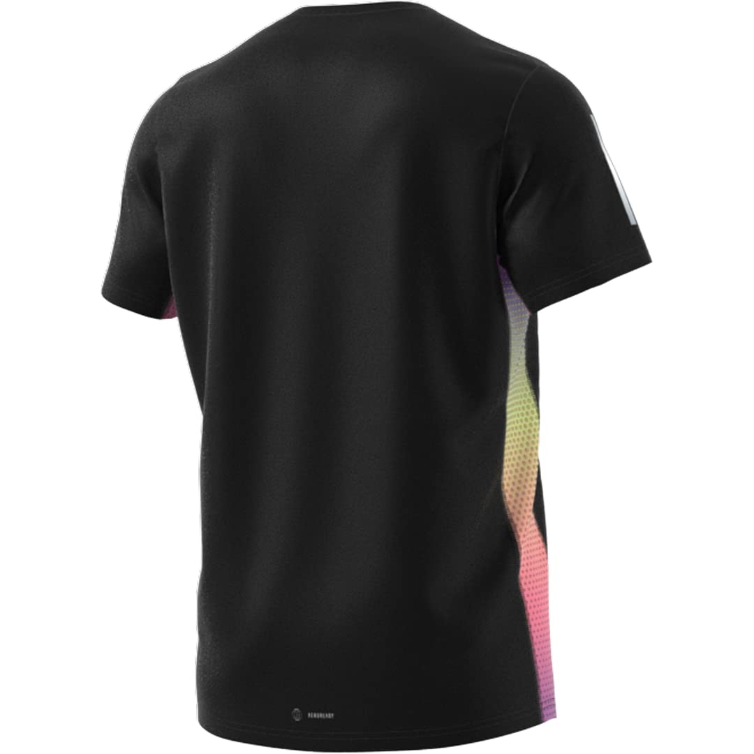 adidas Men's Own The Run Color Block Tee, Black/Purple Rush/Pulse Lime/Acid Red, X-Large