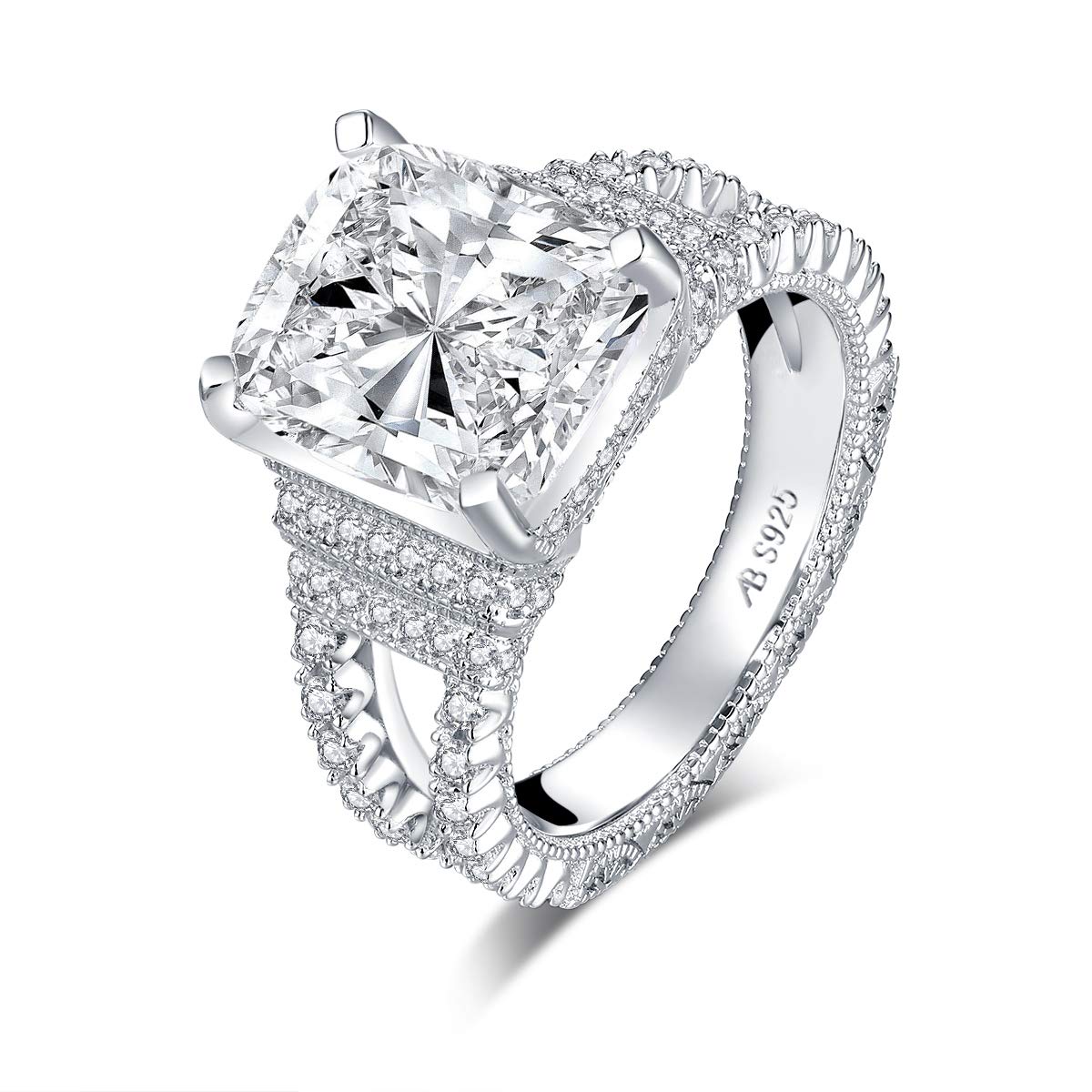 AINUOSHI 5 Carat Cushion Cut Cubic Zirconia CZ Vintage Promise Wedding Engagement Rings for Women Sterling Silver, Ring Sizes 5 to 8 (8)