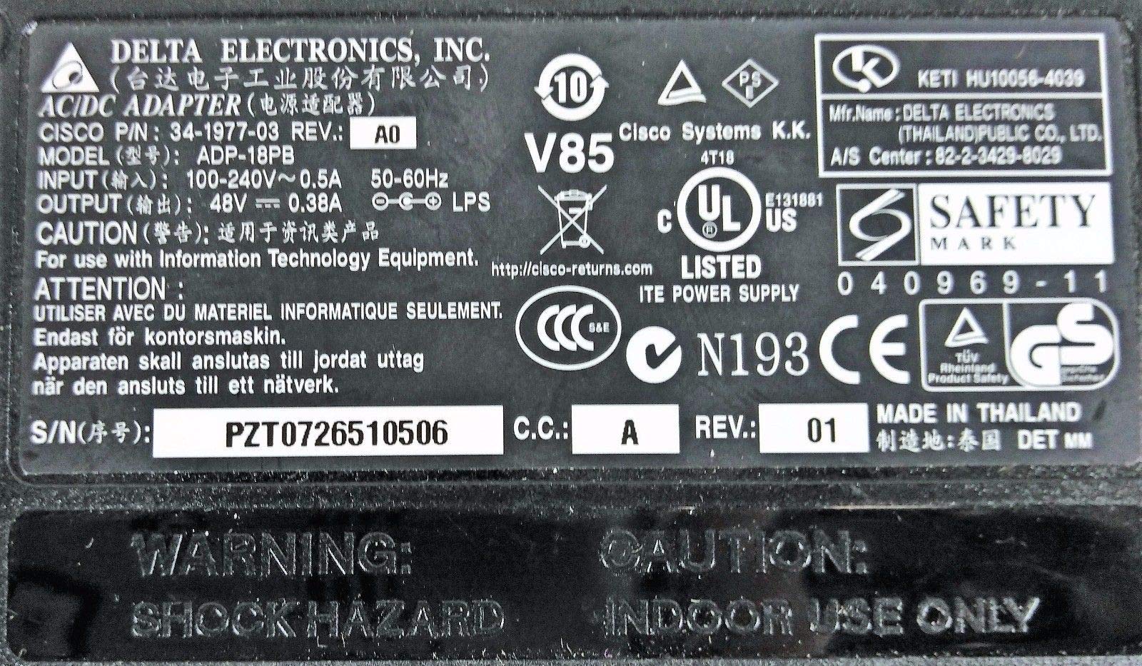 New Genuine OEM DELTA CISCO 34-1977-03 ADP-18PB 48V 0.38A POE Power Adapter