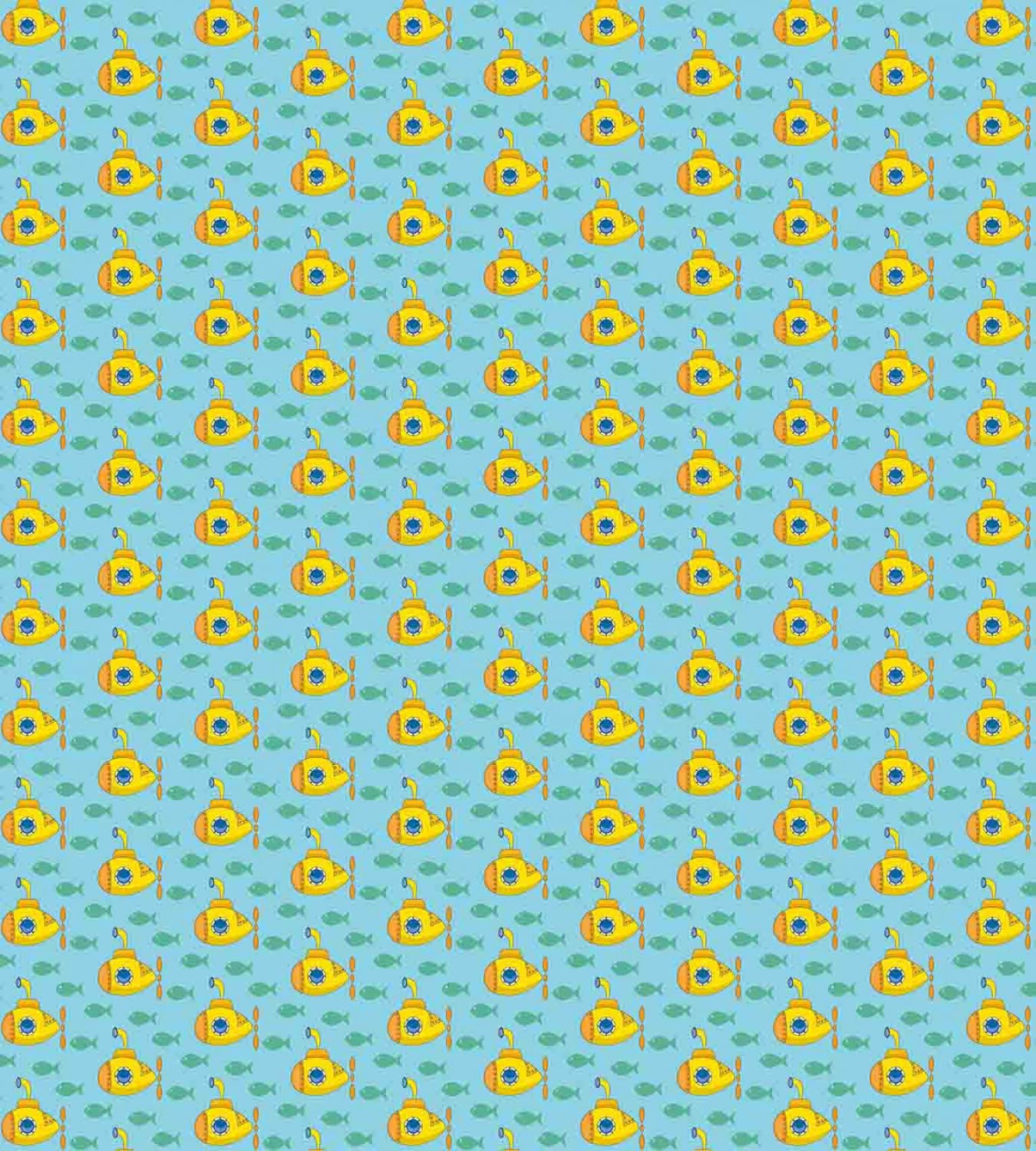 Ambesonne Yellow Submarine Duvet Cover Sets, Aqua Pattern with Little Fish Fun Nautical Porthole Periscope Ocean Theme, Bedding Set with 2 Duvet Covers 4 Pillowcases, 2 Pack Cal King Size, Aqua Yellow