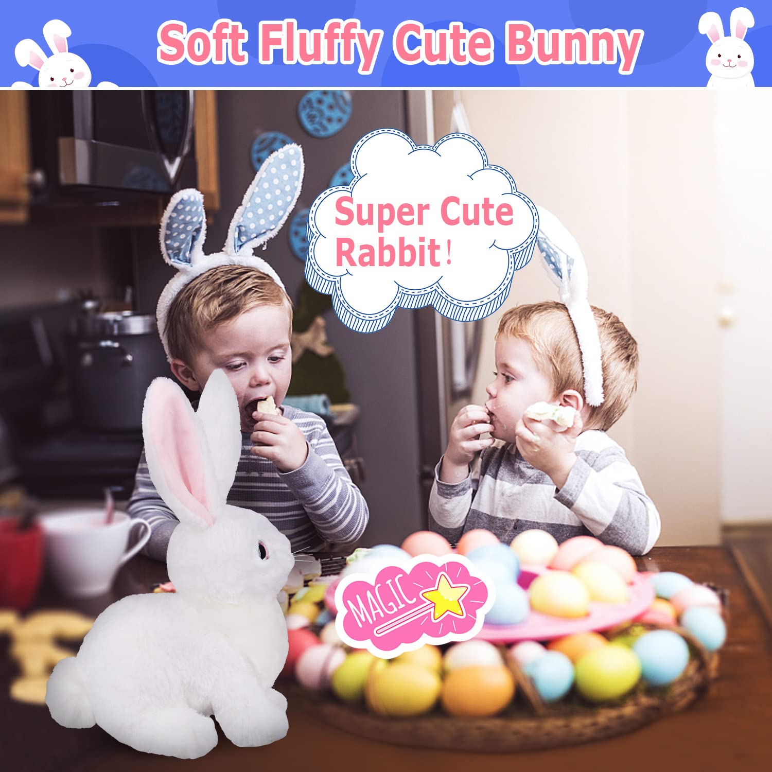 Marsjoy 12" White Easter Bunny Plush Toy, Soft Stuffed Animal Rabbit, Realistic Gift for Kids, Toddlers, Baby