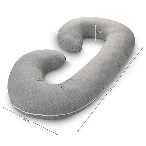 Pharmedoc Pregnancy Pillow Replacement Jersey Cover (Cover Only) for C Shaped Full Body Pillow - Body Pillow Cover Only - Grey
