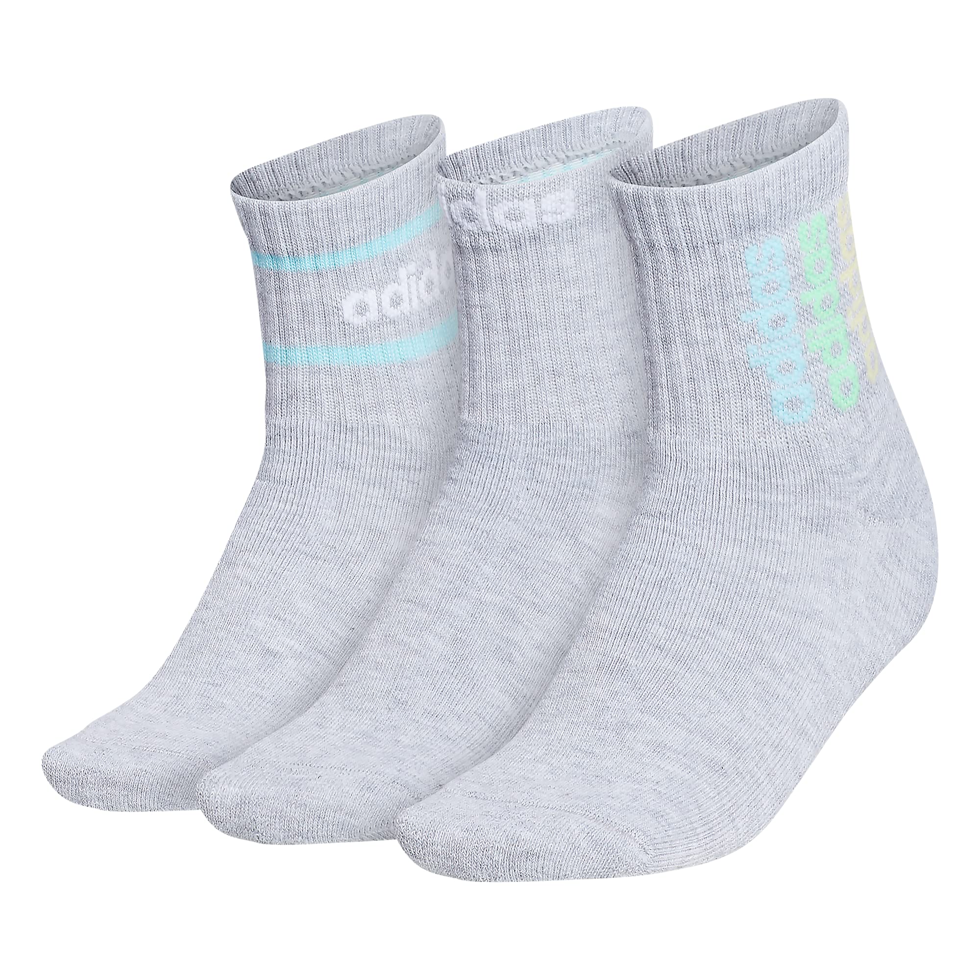 adidas Women's Sport Linear High Quarter Socks (3-Pair), White/Pulse Lilac Purple/Bliss Pink, Medium