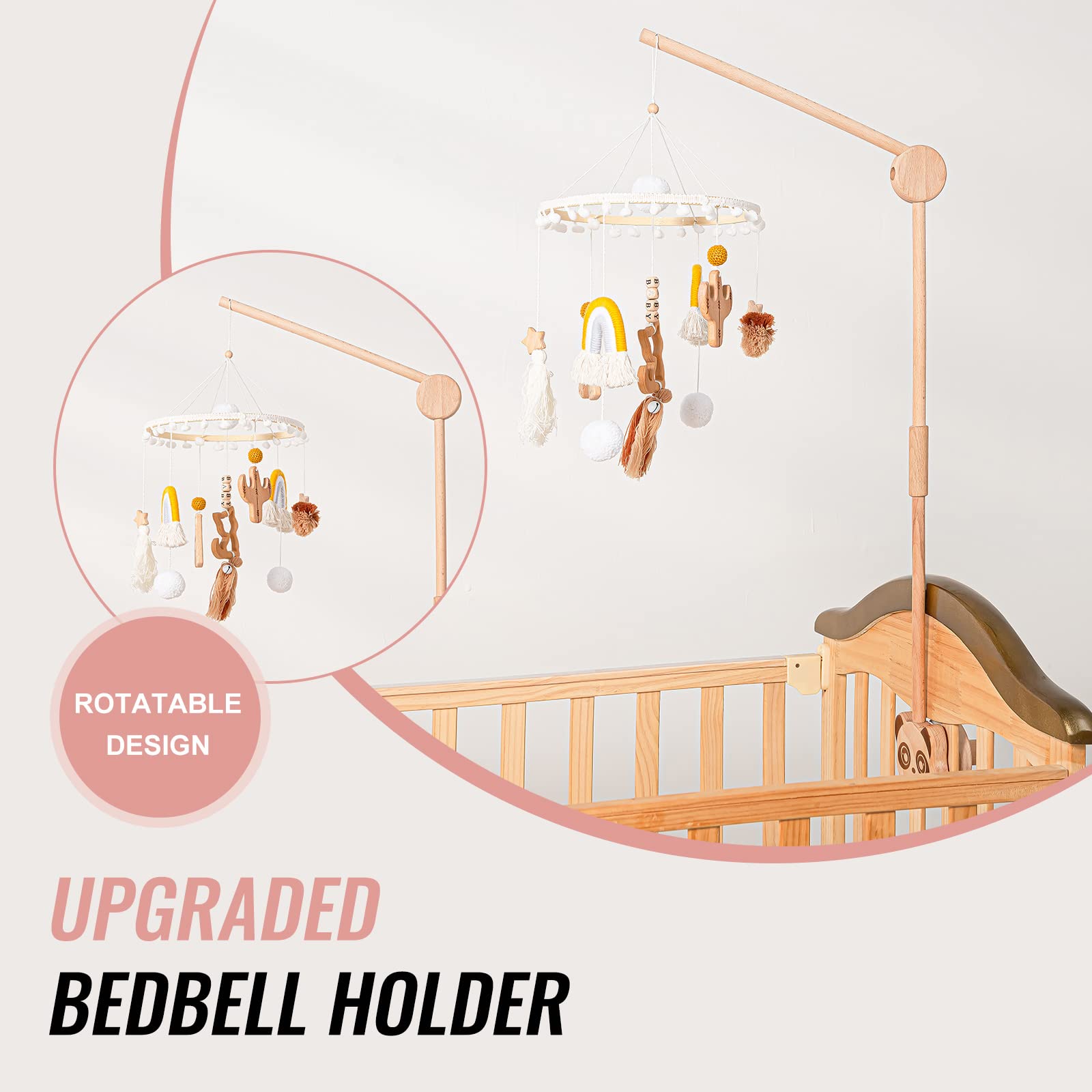 BABY REMEMBER Wooden Baby Crib Mobile Arm Panda-Shape Baby Mobile Holder 100% Beech Crib Mobile Hanger for Crib (Panda)