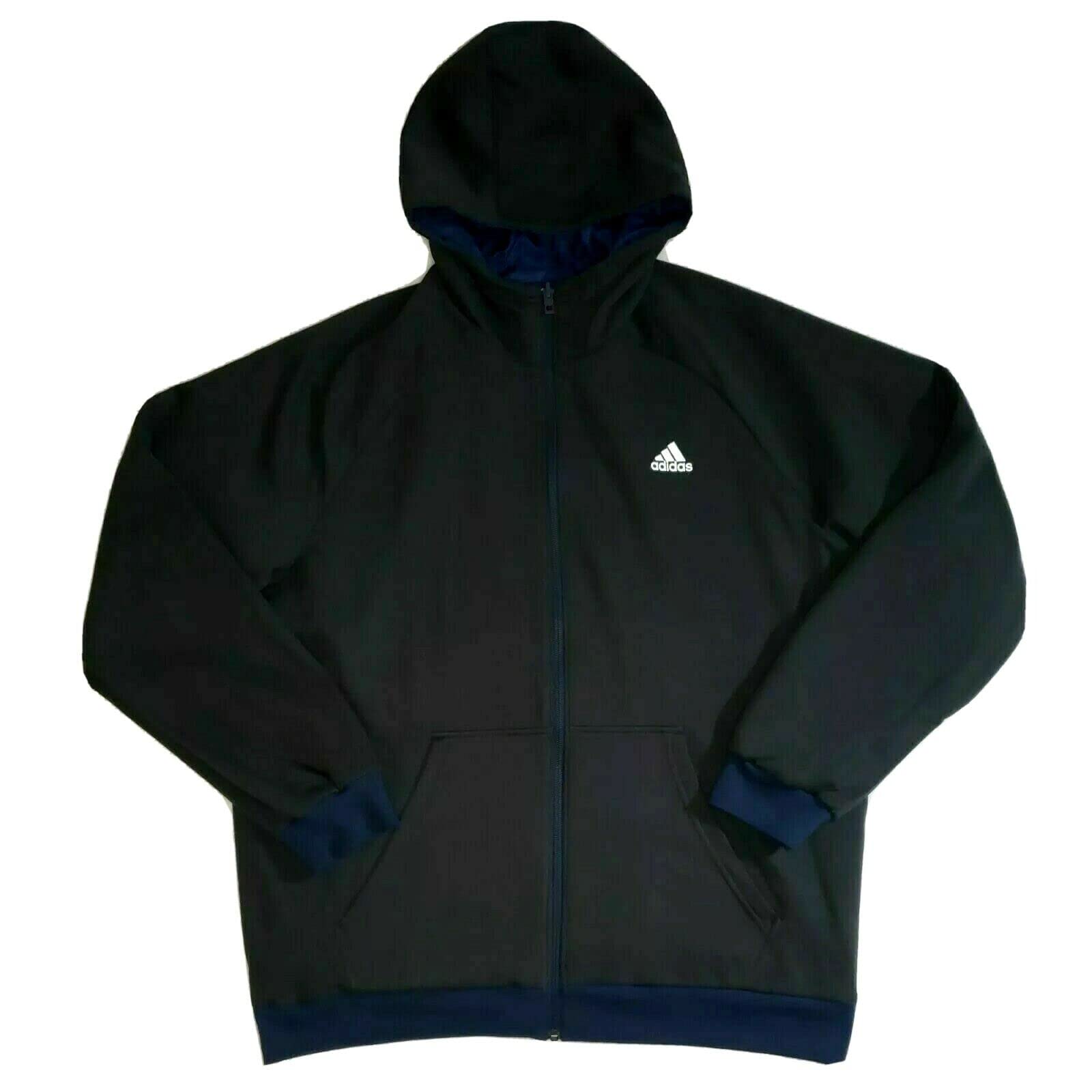 Adidas Men's Reversible Balance 3-Stripes Lightweight Hooded Jacket, Collegiate Navy/Black Small