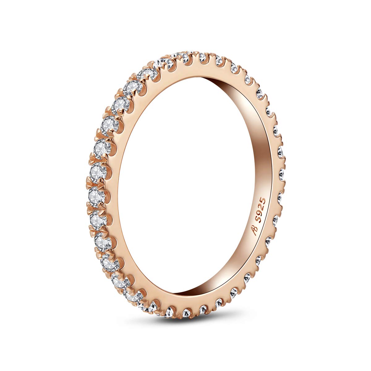 AINUOSHI Erllo 1.5mm Full Eternity Bands for Women 925 Sterling Silver Micropave Cubic Zirconia Ring (Rose Gold Color, 4)