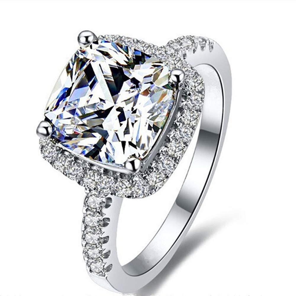 AINUOSHI Erllo Cushion 3ct Cubic Zirconia CZ Promise Halo Solitaire Wedding Engagement Ring 925 Sterling Silver (5)