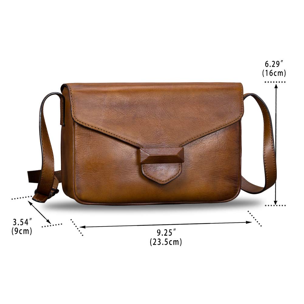 Genuine Leather Crossbody Bags for Women Handmade Ladies Satchel Vintage Purses Handbag Brown