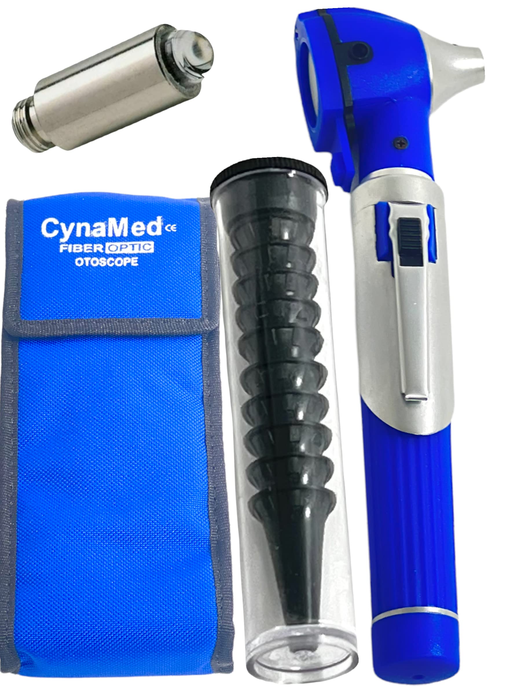 New Mini Fiber Optic Otoscope Blue (Pocket Size) Medical Ent Diagnostic Set Plus 1 Extra Replacement Bulb Cynamed