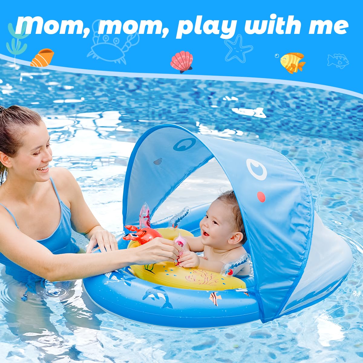 LAYCOL Baby Pool Float with UPF50+ Sun Protection Canopy and Toy Play Console for Infant, Toddler, Adjustable Safety Seat for 3-36 Months