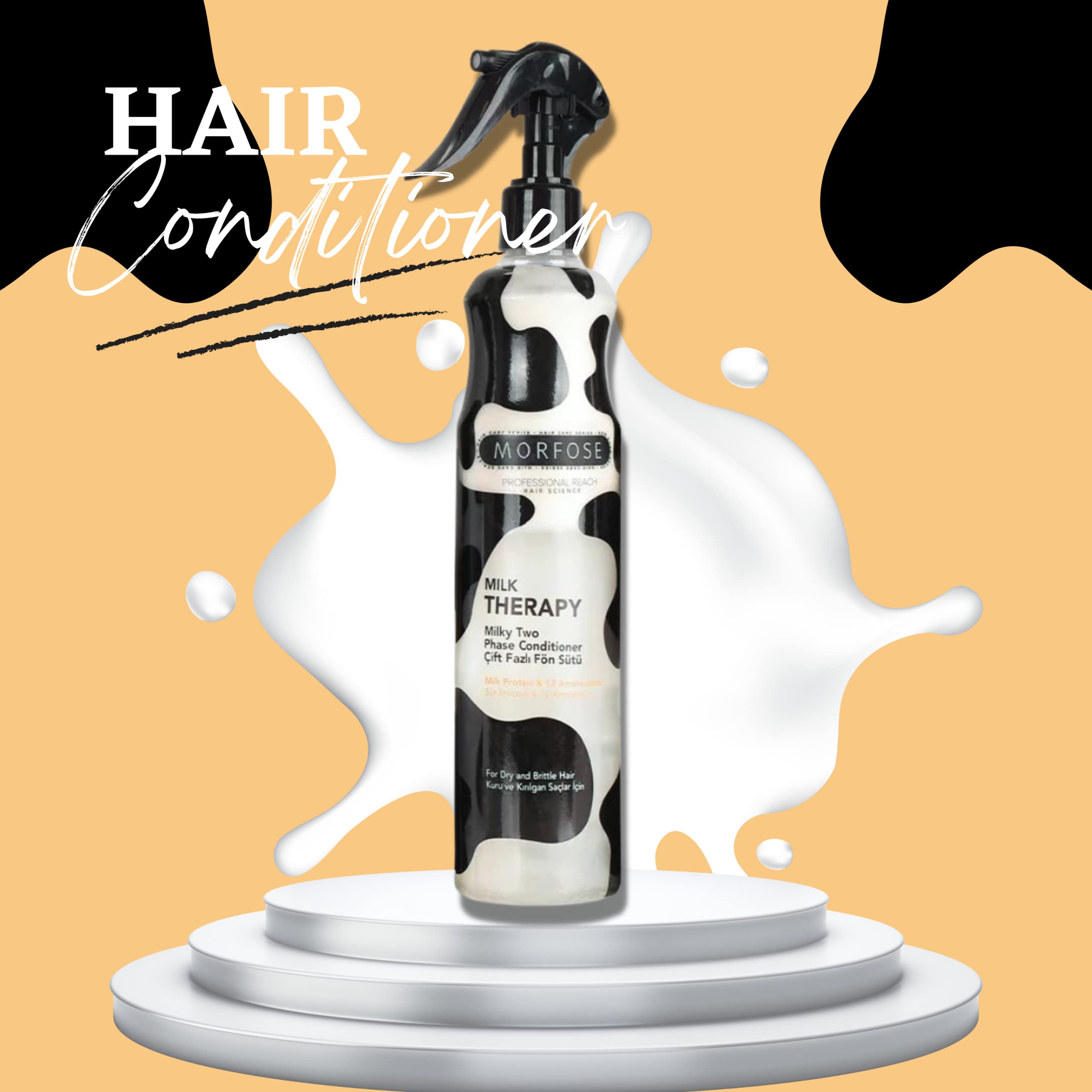 Morfose Professional Milk Therapy Two Phase Leave-in Conditioner for Dry, Damaged, or Brittle Strands, 12 Essential Amino Acids, Repairs and Protects, Damage, and Split Ends, 13.52 Fl Oz