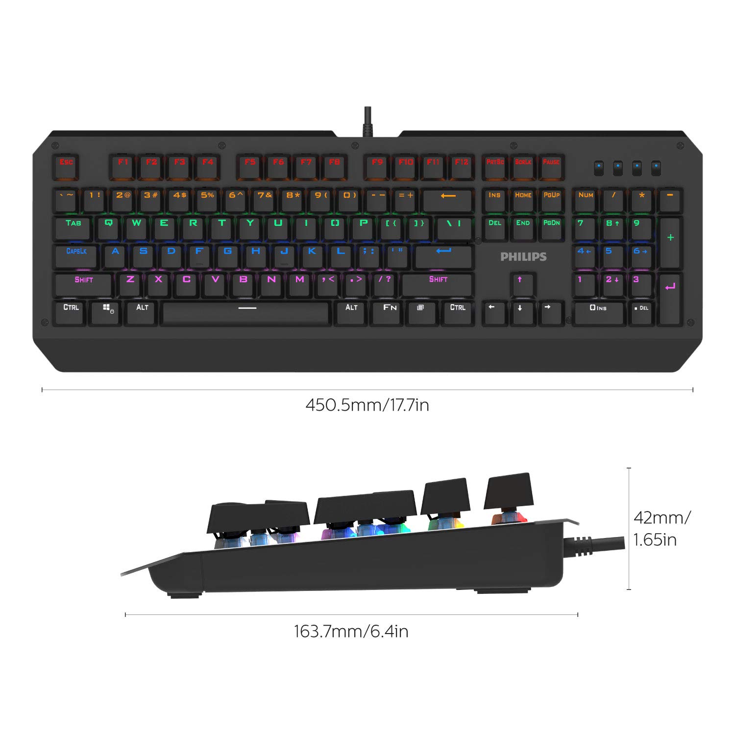 PHILIPS USB Mechanical Gaming Keyboard — RGB Ambiglow, High-Performance Blue Switches | Custom Backlit Keymaps, N-Key Rollover | Windows, Linux, Mac OS & Gaming Consoles (SPK8413)