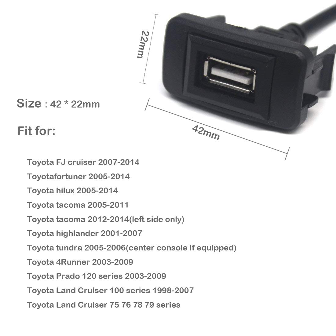 MOTONG Male to Female USB Power Port Socket Adapter for Toyota VIGO, Please Confirm The Dashboard Hole's Size Before Order(40 * 20mm)