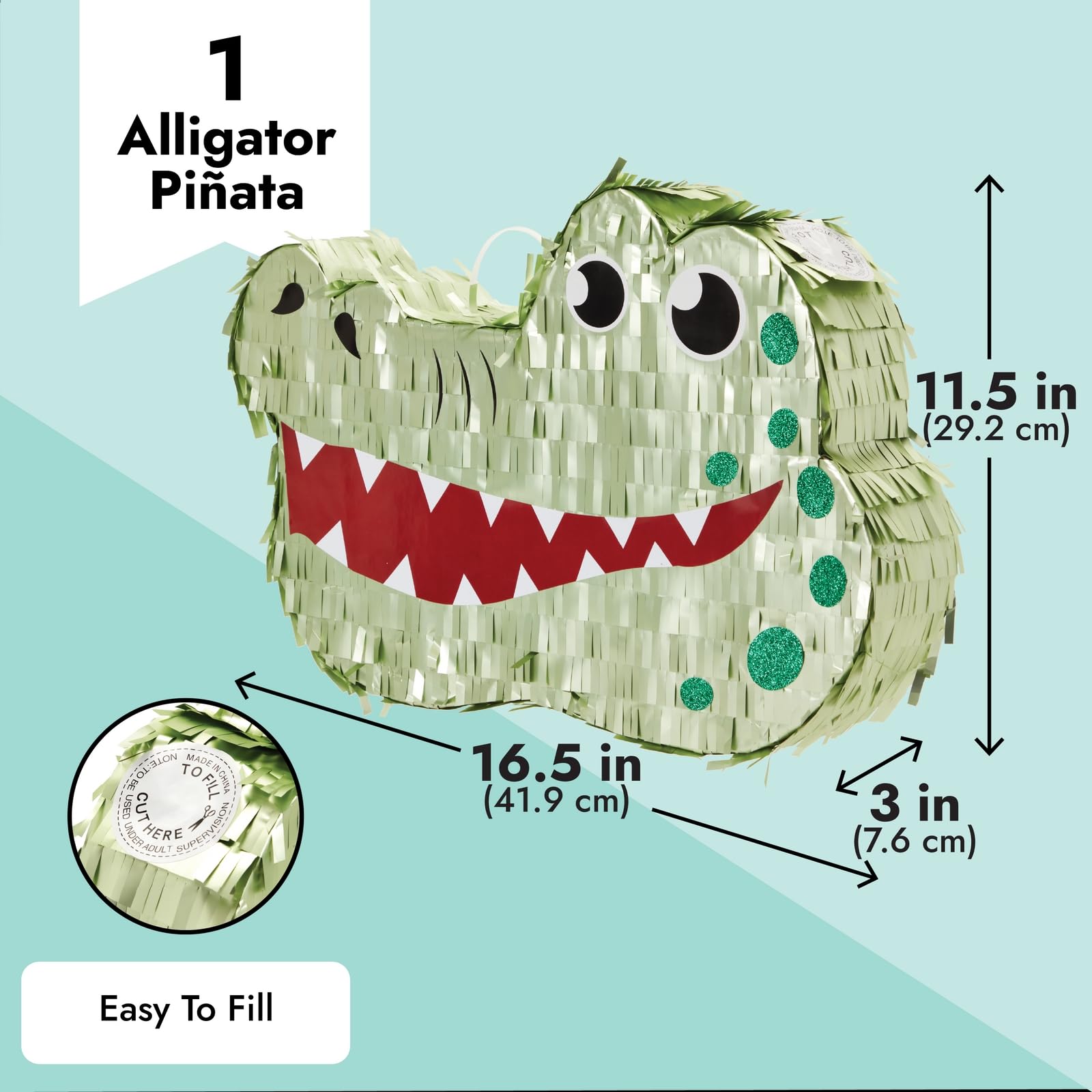 BLUE PANDA Alligator Pinata for Kids Safari Birthday Party Decorations, Baby Shower (Small, 16.5 x 11.5 x 3 Inches)