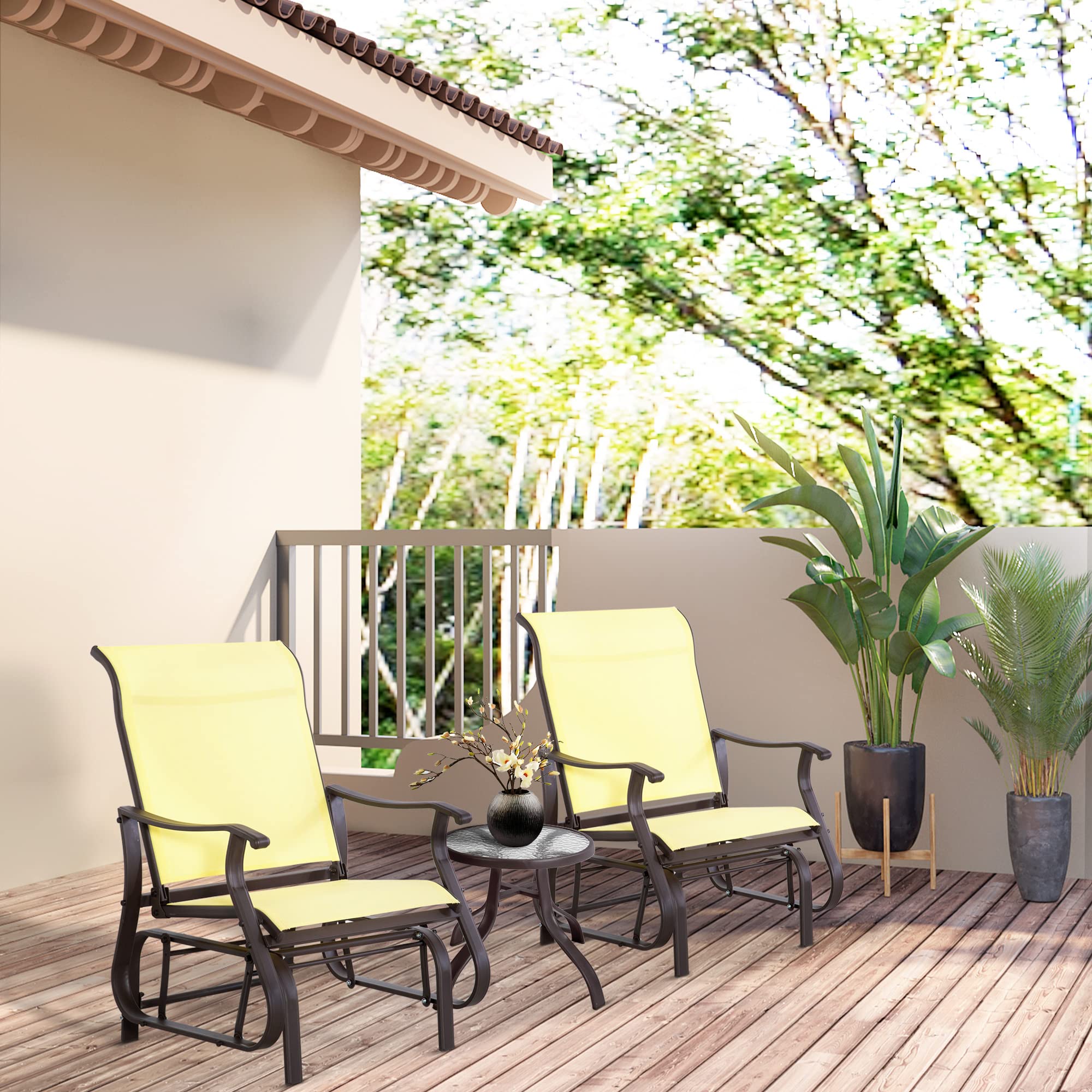 Outsunny Outdoor Glider Chair, Gliders for Outside Patio with Steel Frame and Mesh Fabric for Backyard, Garden, and Porch, Beige