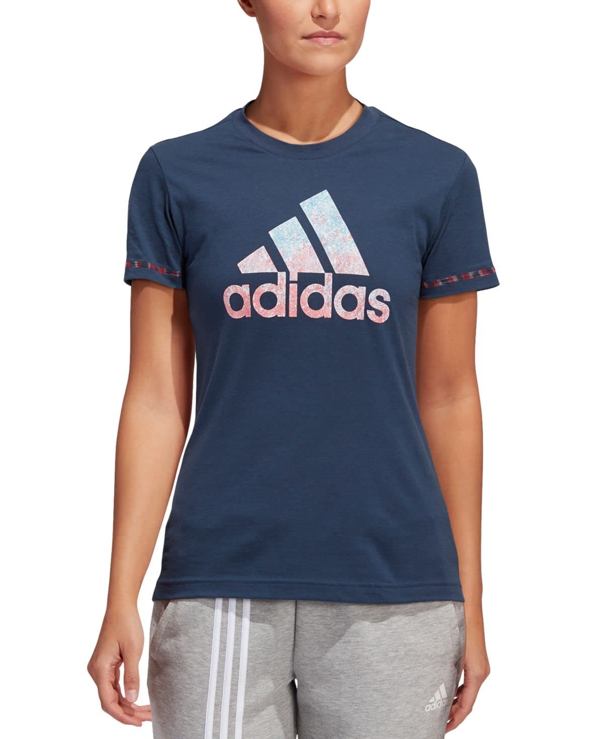 adidas Women's Badge of Sport Cotton Logo T-Shirt (Crew Navy, Small)