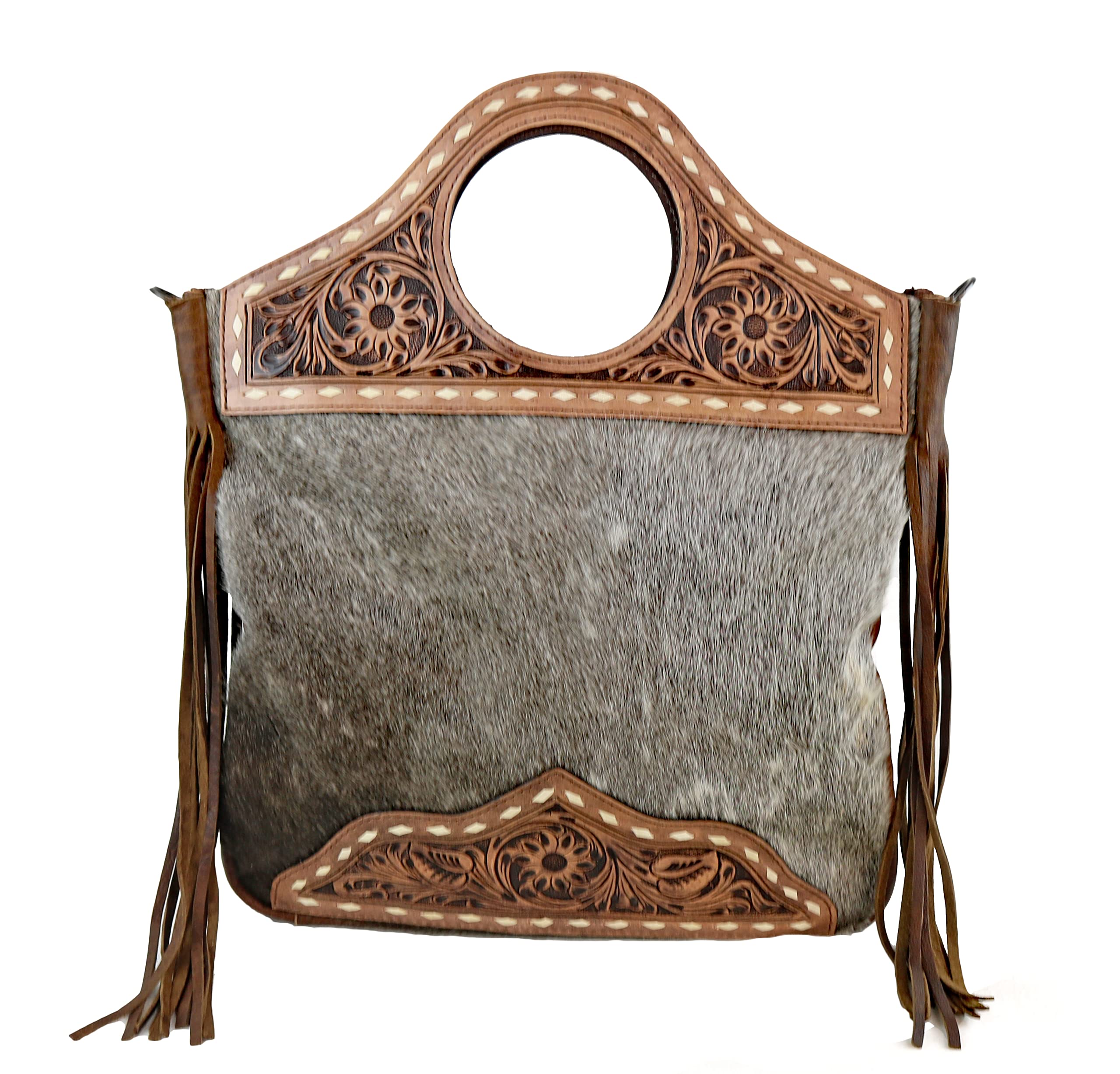 American Darling ADBG347BRAHBR Tooled Leather on Hide Concealed Carry Purse, Brown