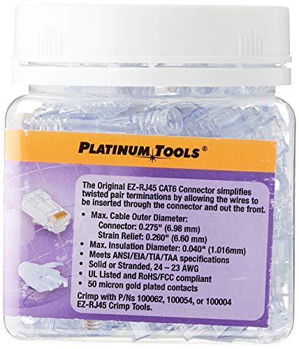 Platinum 202016J EZ-RJ45 Cat 6 Connector and Strain Relief Combo Kit, 50-Pieces