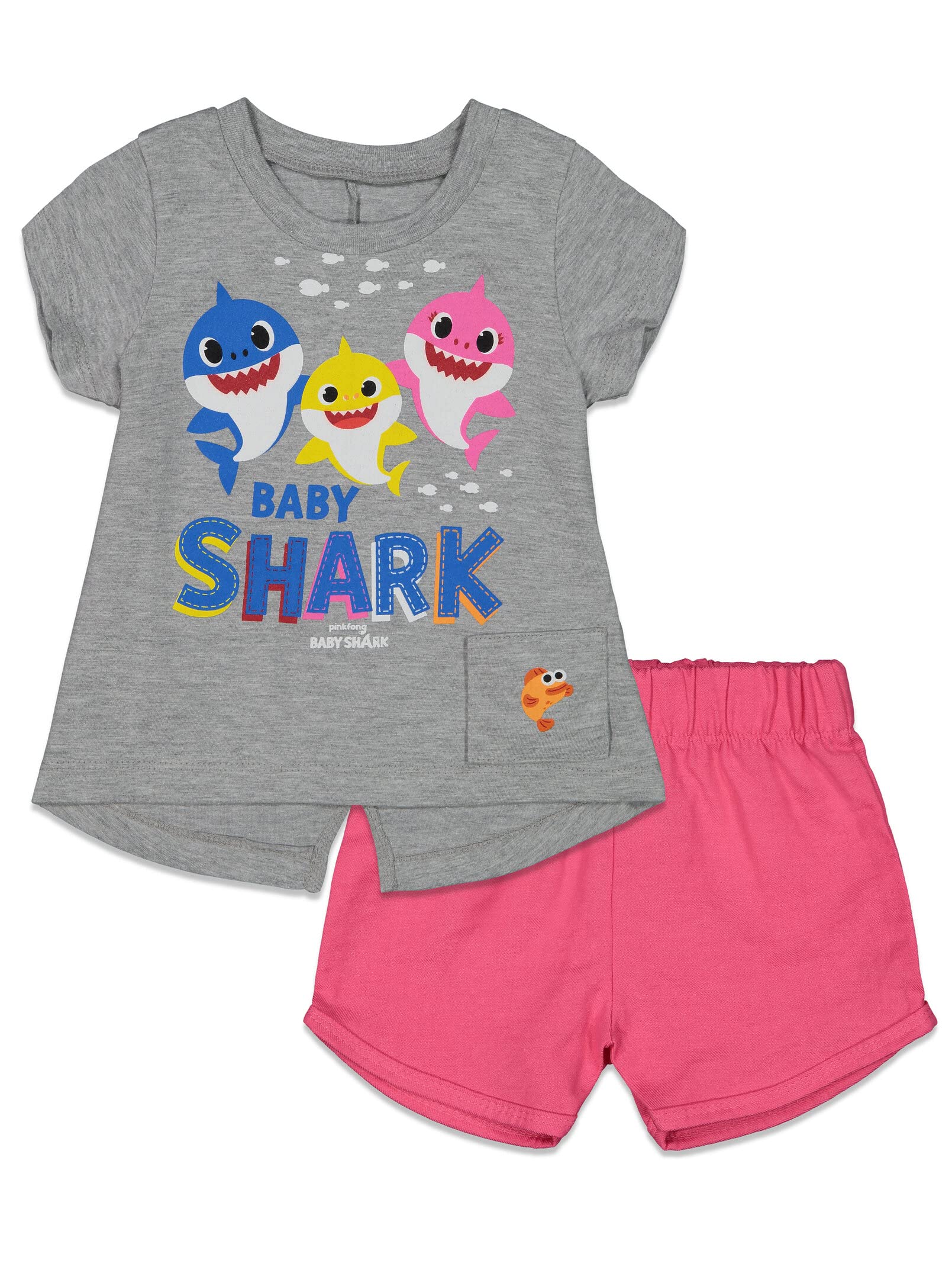 Pinkfong Baby Shark Toddler Girls T-Shirt and Shorts Outfit Set Gray/Pink 2T