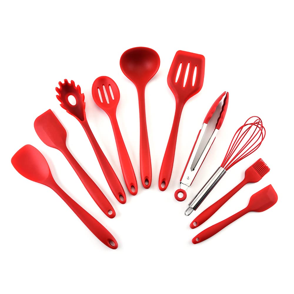 ADBEN Silicone Kitchen Utensil Set 10 Pcs Heat Resistant Non-Stick Spoon Spatula Ladle Cooking Tools Dinnerware