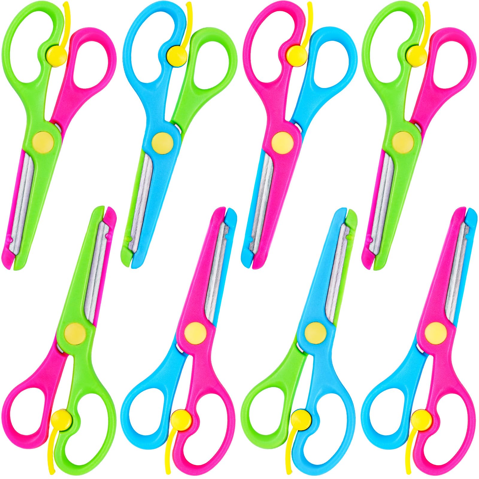 LovesTown 8PCS Preschool Training Scissors, Dual-Color Children Safety Scissors Art Craft Scissors Pre-School Training Scissors