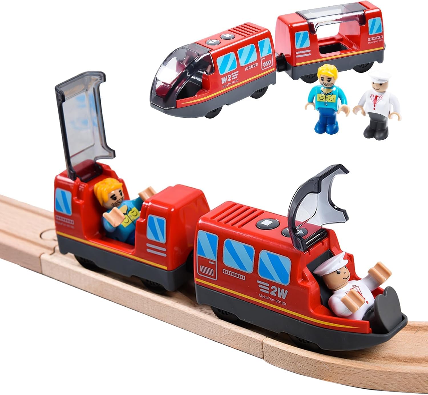 Giant bean Battery Operated Action Locomotive Magnetic Train Set for Wooden Train Tracks, Powerful Engine Compatible, Wood Train Track Toys for Kids 3+