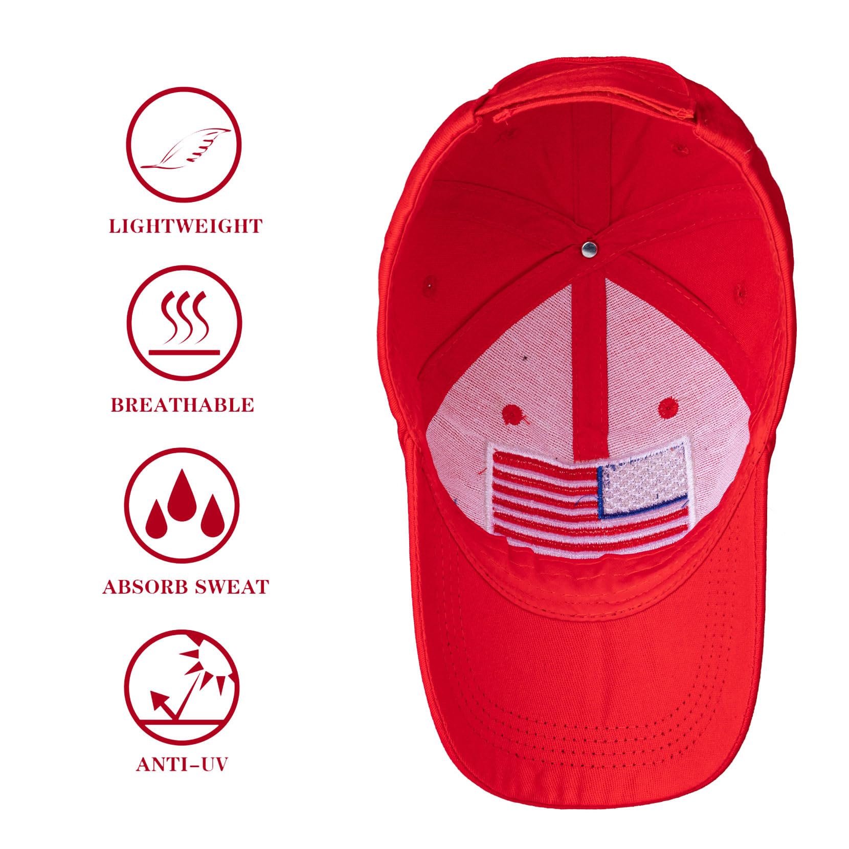 American Flag Hats for Men and Women Low Profile USA Flag Baseball Cap Adjustable Outdoors Dad Hat (Cotton, Red)
