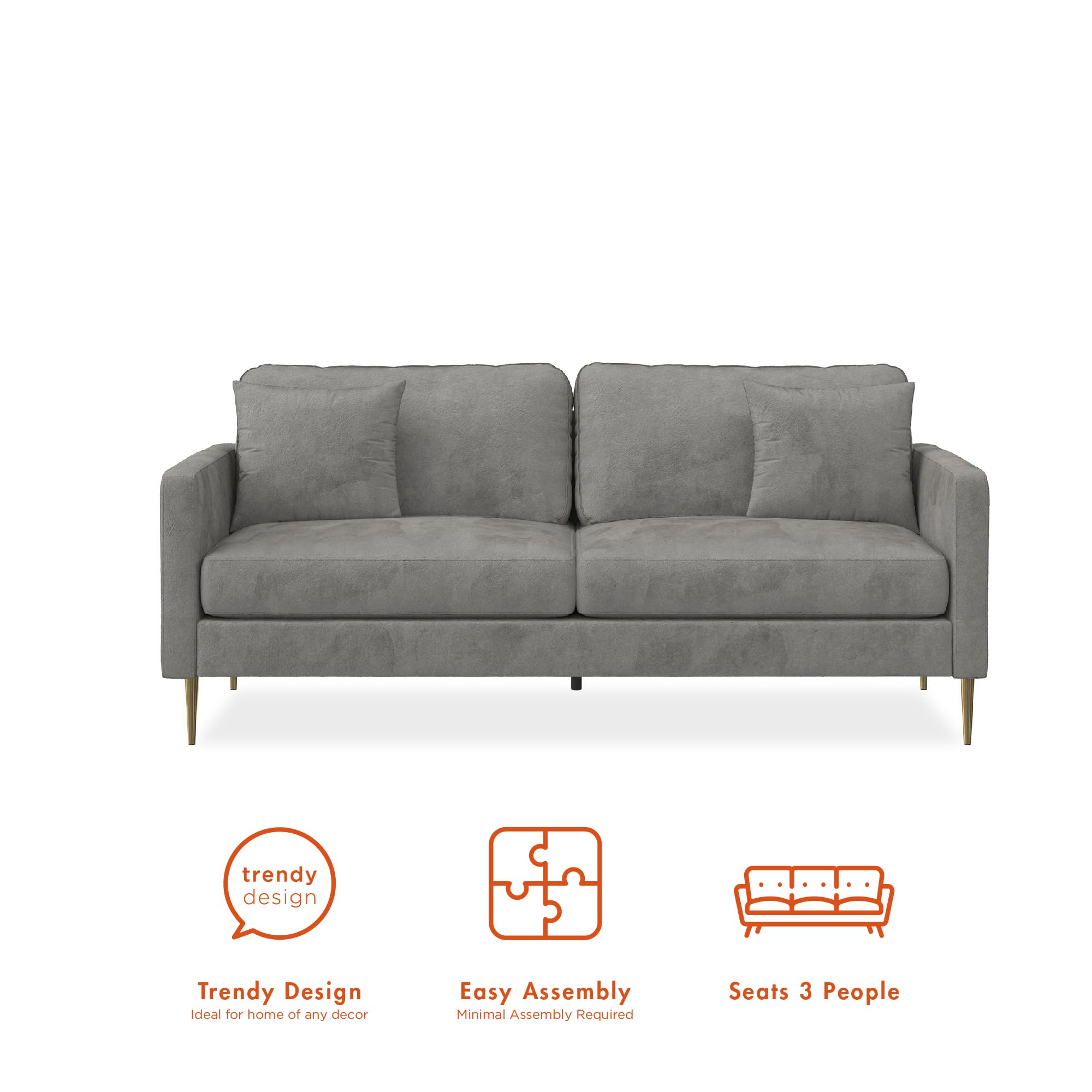 CosmoLiving by Cosmopolitan Highland Sofa with Pillows, Gray Velvet