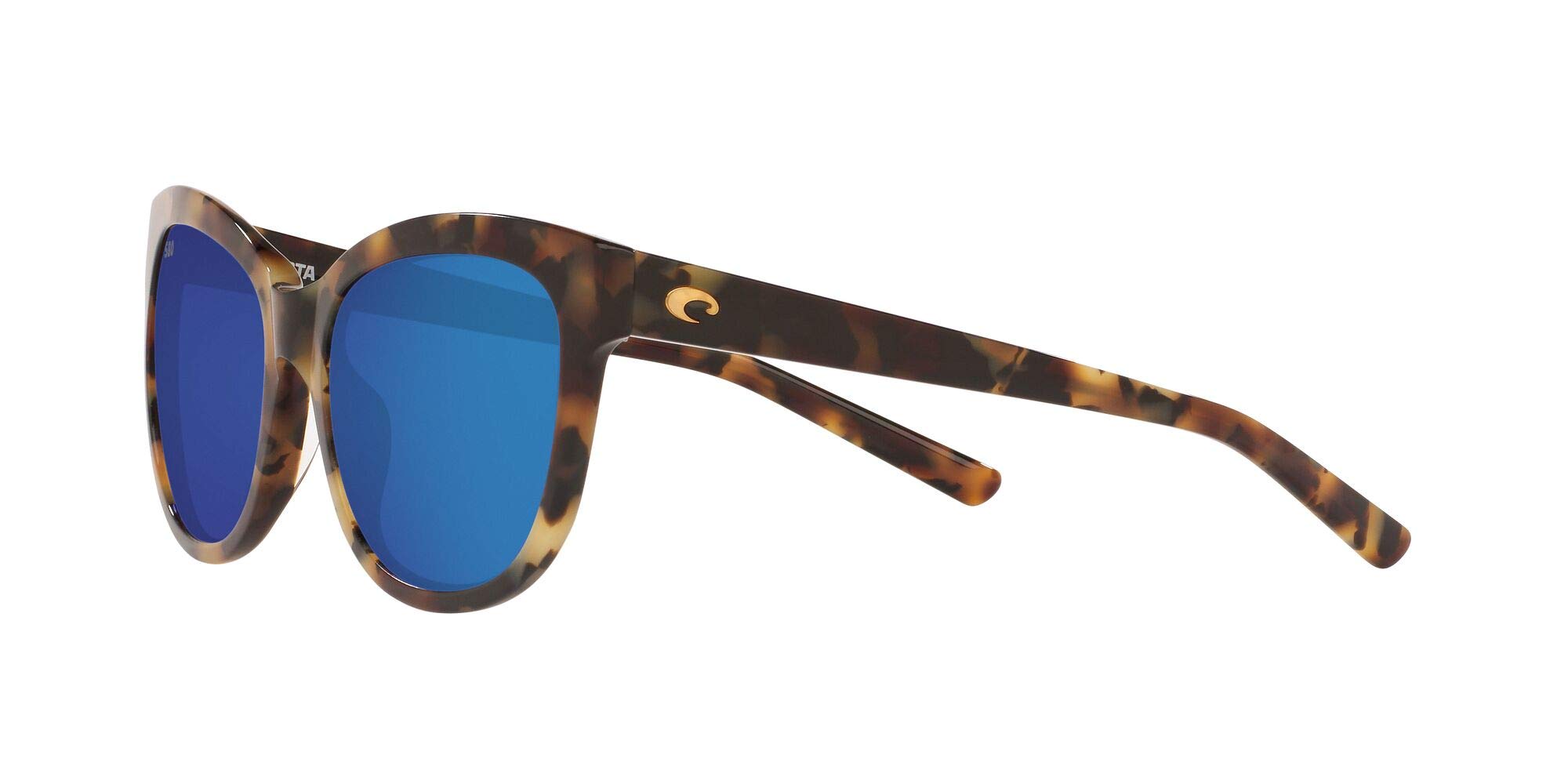 Costa Del Mar Womens Bimini Square Sunglasses, Shiny Vintage Tortoise/Grey Blue Mirrored Polarized-580G, 54 mm