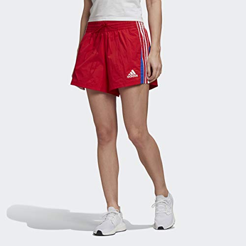 adidas womens Colorblocked 3-Stripes Shorts Scarlet Large