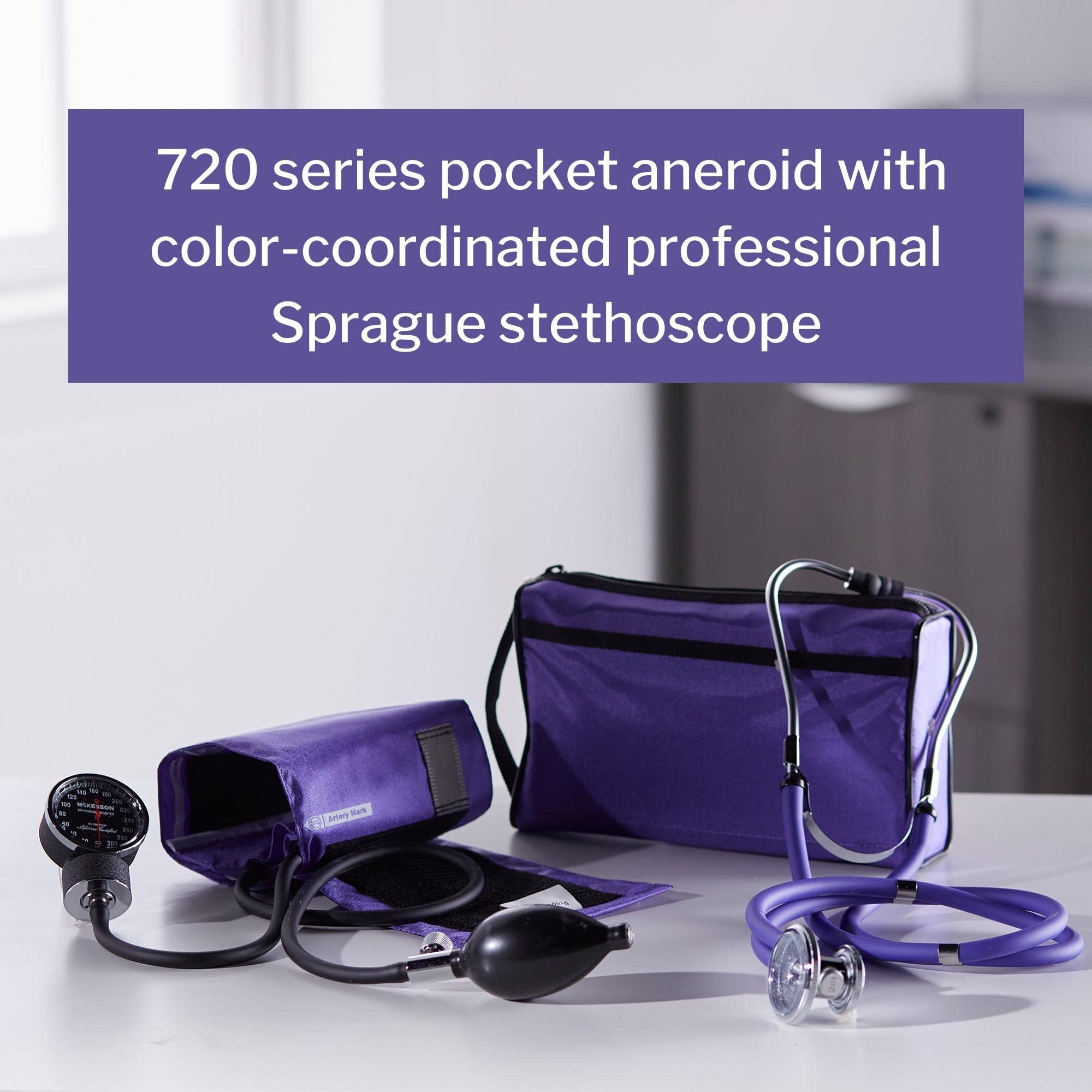 McKesson Aneroid Sphygmomanometer and Stethoscope Kit - Pocket Blood Pressure Gauge/Cuff, Sprague Rappaport Stethoscope, Purple - Size 11, 23-40 cm, 55 cm Tube, 1 Count