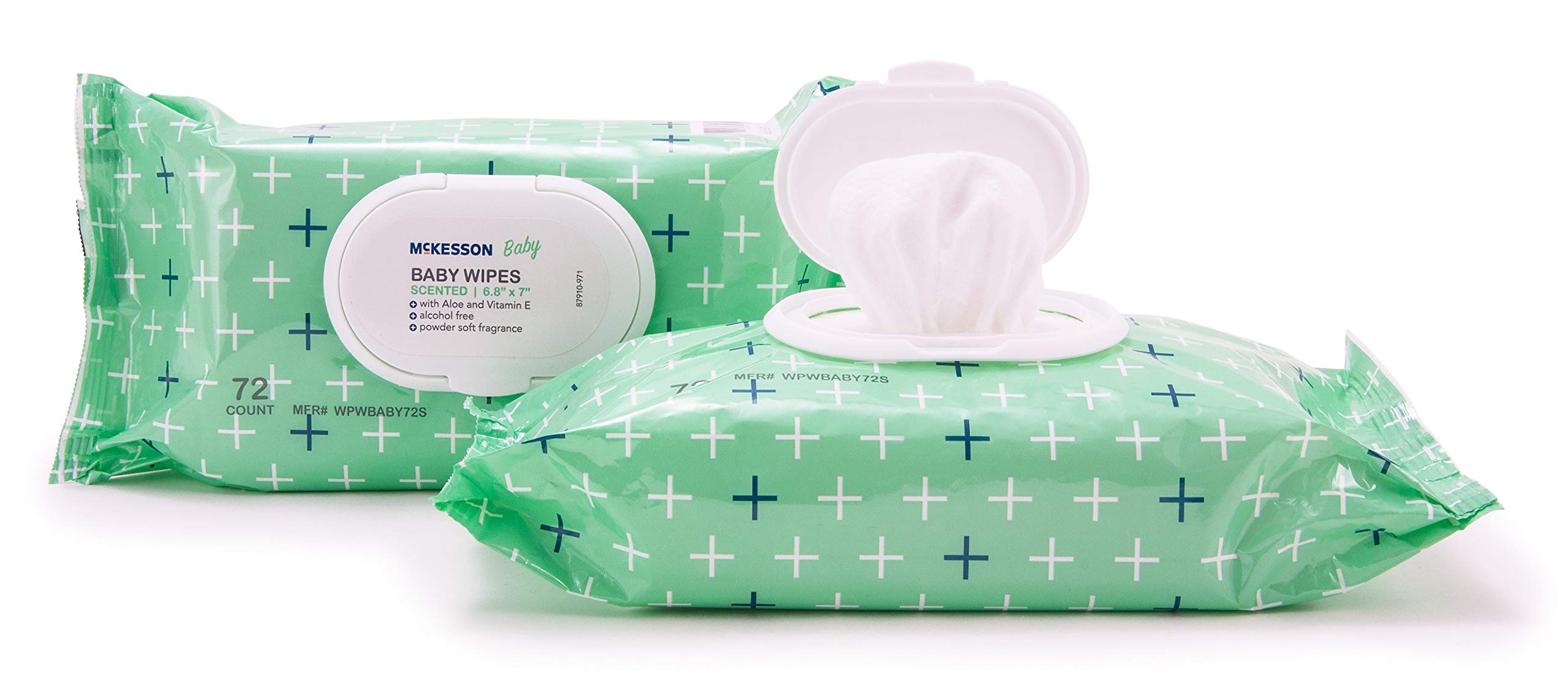 McKesson Baby Wipes - Scented with Powder Soft Fragrance, Contains Aloe and Vitamin E - 6.8 in x 7 in, 72 Wipes, 12 Packs, 864 Total