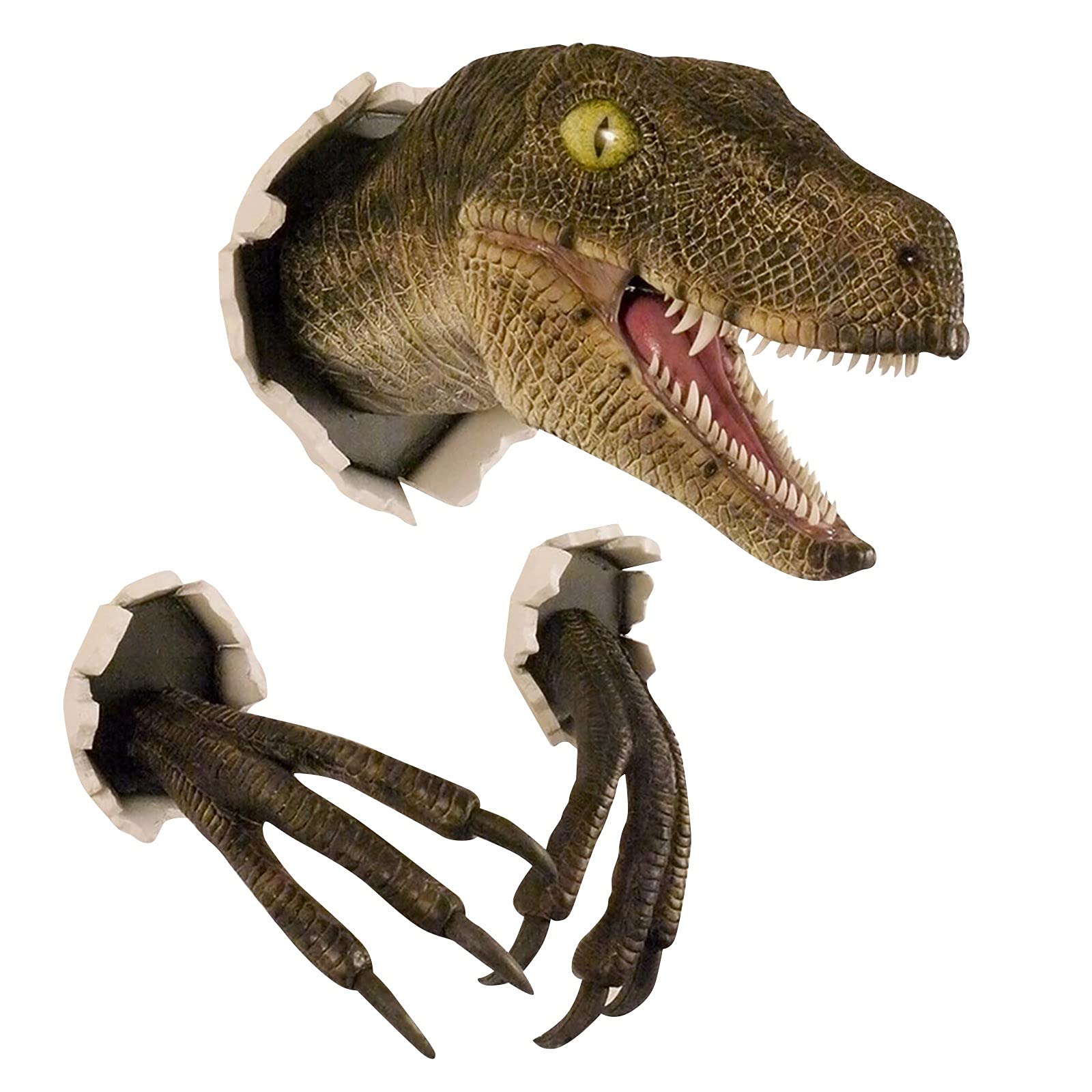 Wall-mounted Dinosaur Resin Sculpture Wall-broken Dinosaur Head With Claw Props Replica Set, 3D Dinosaur Statue Home Art Life-like Decoration In The Family And Children's Bedroom And Livin