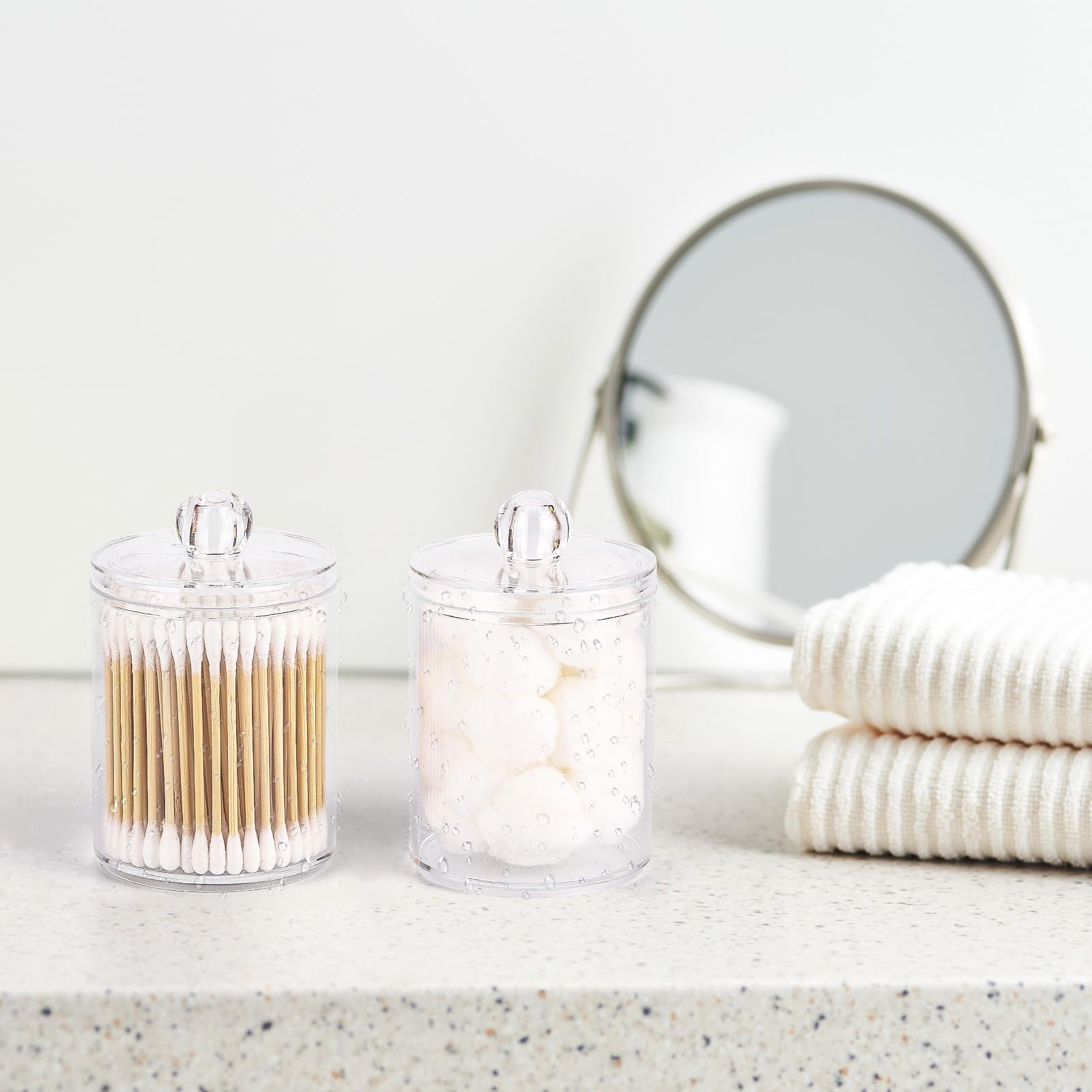 Tbestmax 8 Pack Qtip Holder Dispenser - Bathroom Containers Plastic Apothecary Jars with Lids Organizer for Cotton Ball, Cotton Swab, Floss, Clear
