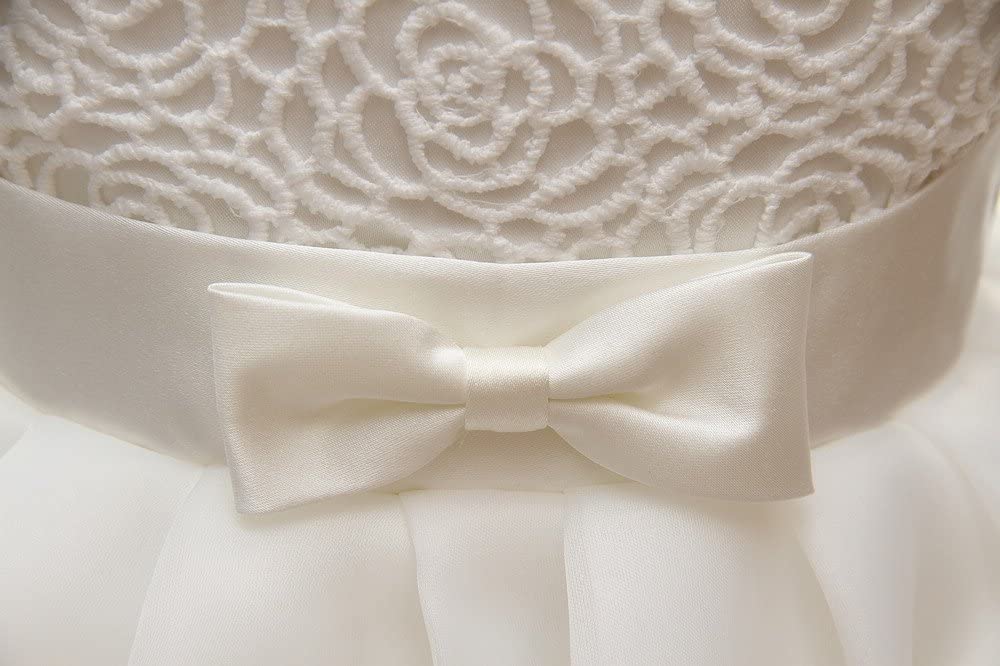 Meiqiduo Baby Girls Dresses Christening Wedding Pageant Bow Formal Dress Ivory White (6M/6-12months)