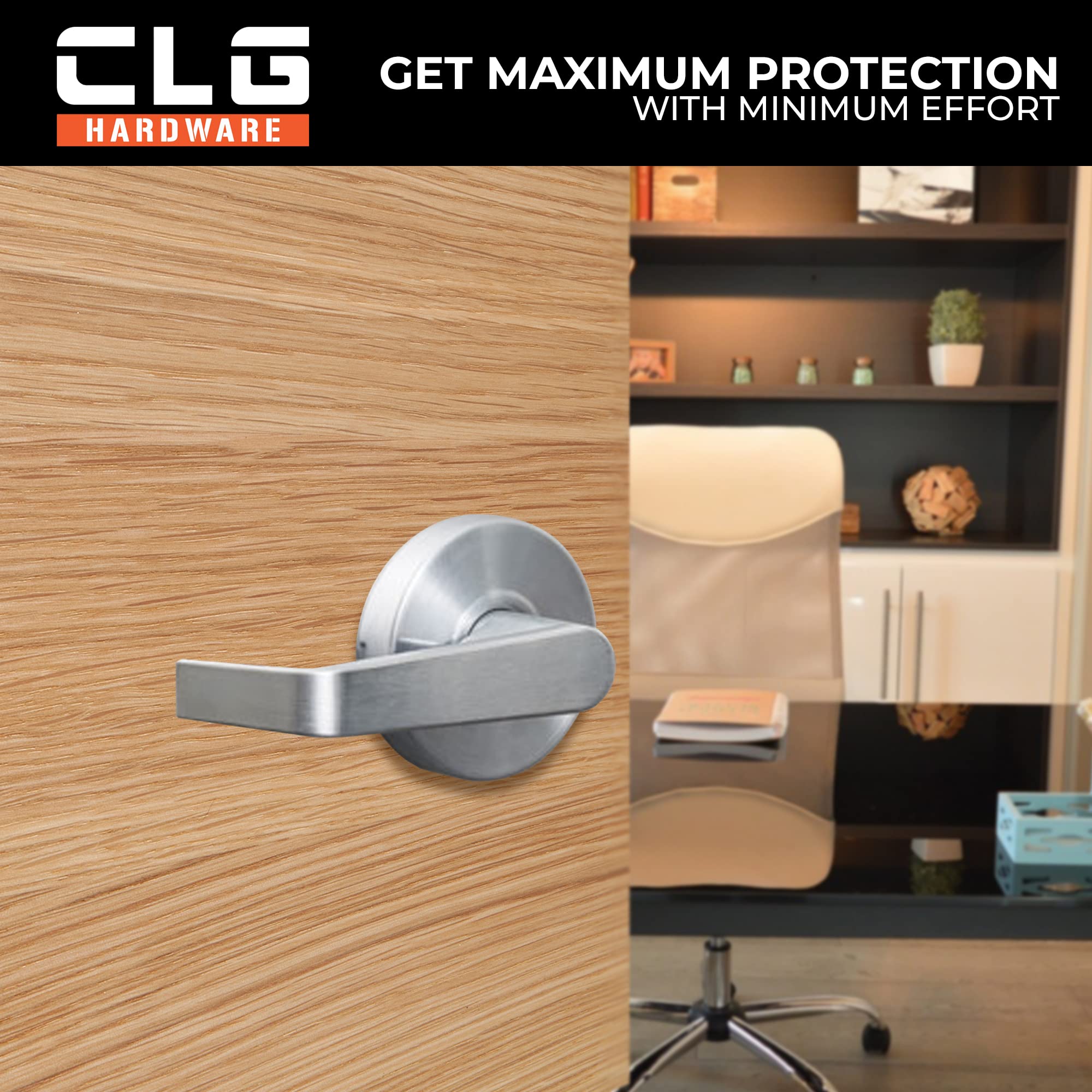 CLG HARDWARE Commercial Lever Door Lock - Heavy-Duty Locking Door Handle, Designer Door Handles, Cylindrical Lever Lock, Non-Handed Grade 2 Industrial Door Handle, 26D Satin Chrome, Classroom Function
