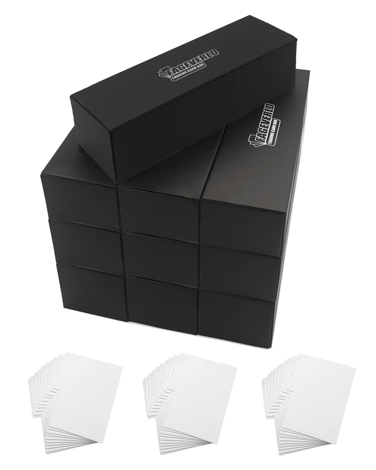 Fageverld Trading Card Storage Box with Dividers, 10 Count with 3 Pack of 10 Card Dividers, Card Boxes for Baseball Football Sports Cards, and Mtg Playing Cards, Cardboard, Black
