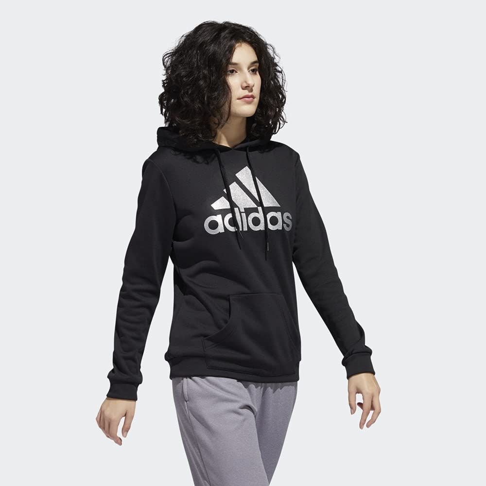 adidas womens Game & Go Pullover Hoodie Black/Metallic Silver X-Small