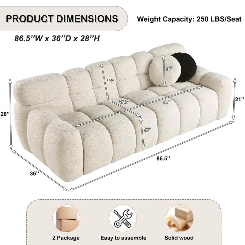 AZSJML 2 Piece Boucle Cloud Sofa Set, Modern Upholstered Sherpa Deep Seat Couch Loveseat, Comfy 3 Seater and 2 Seater Tufted Teddy Couch with Pillows for Living Room, Bedroom Apartment Office, Black