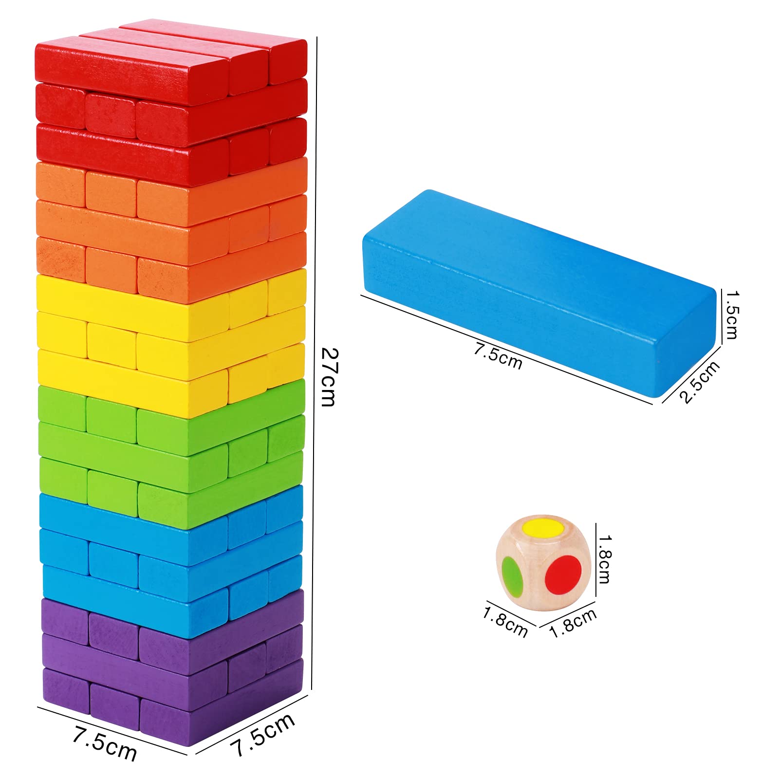 Tacobear Colorful Wooden Stacking Board Games Building Blocks for Kids Boys Girls Ages 3 4 5 6 7 8 with 54 Pieces