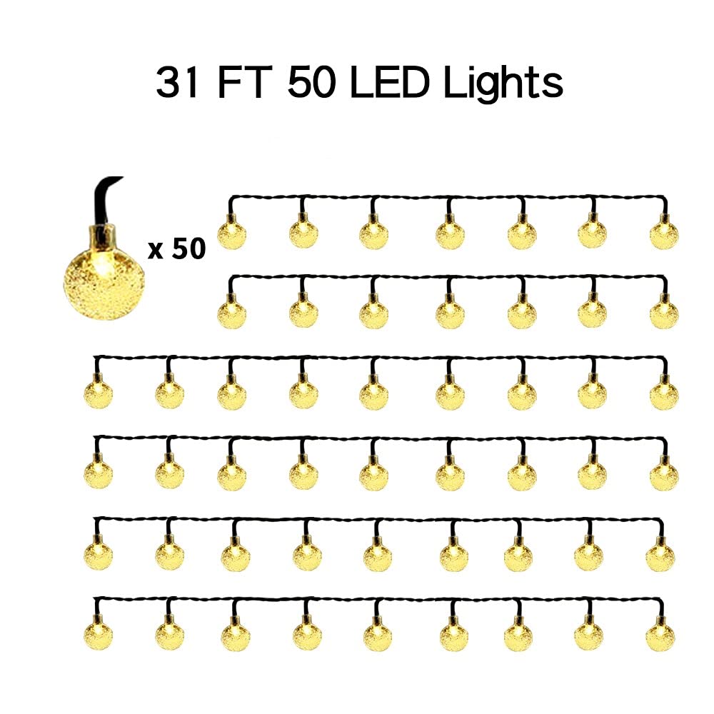 Lenreta 31FT 50LED Solar String Lights Outdoor 8 Modes Waterproof Solar Patio Lights Solar Lights Outdoor Decorative for Garden Yard Home Party Wedding Christmas Garden Solar Lights Patio Lights