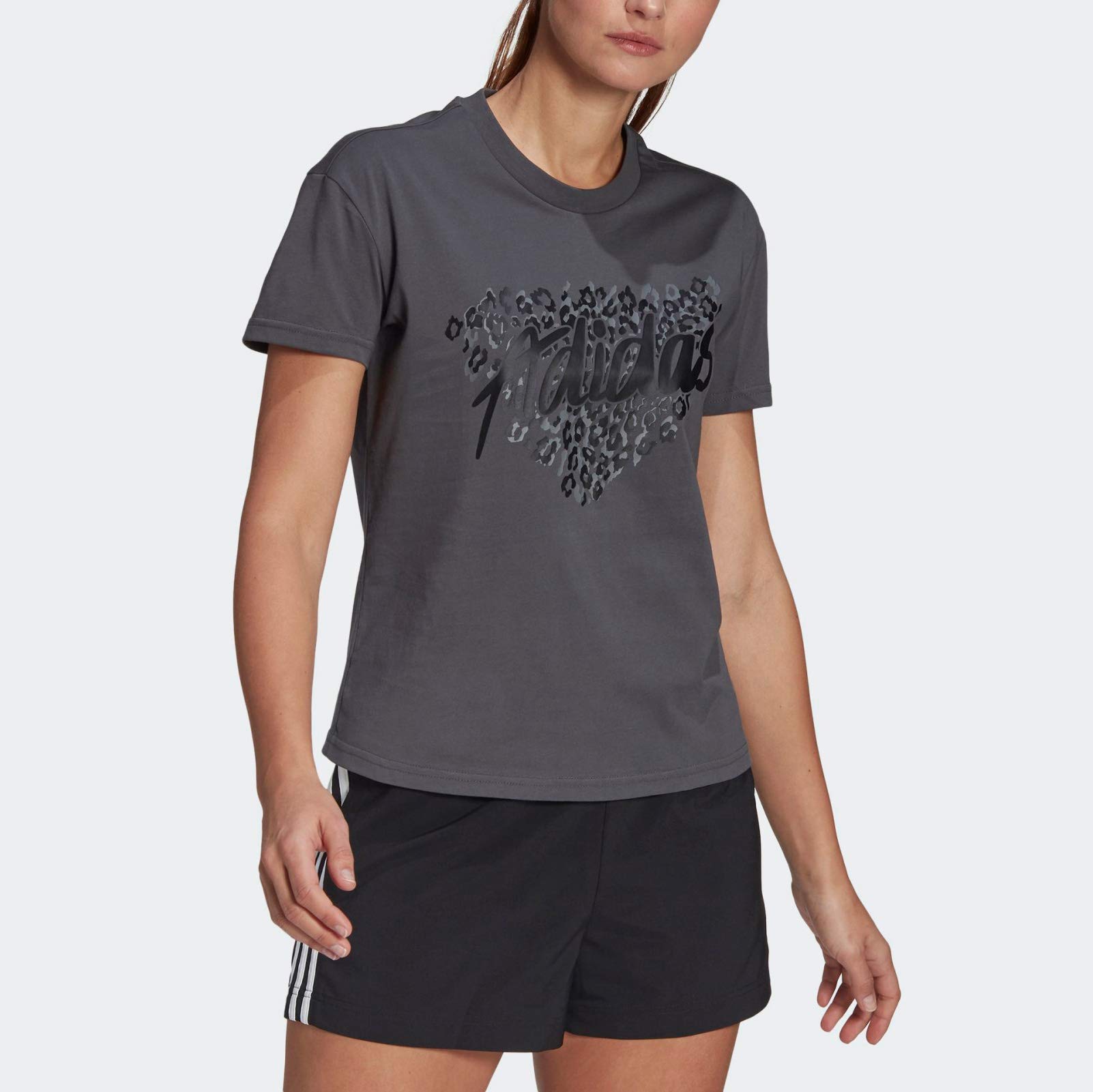 adidas womens Leo Graphic Tee Grey Small